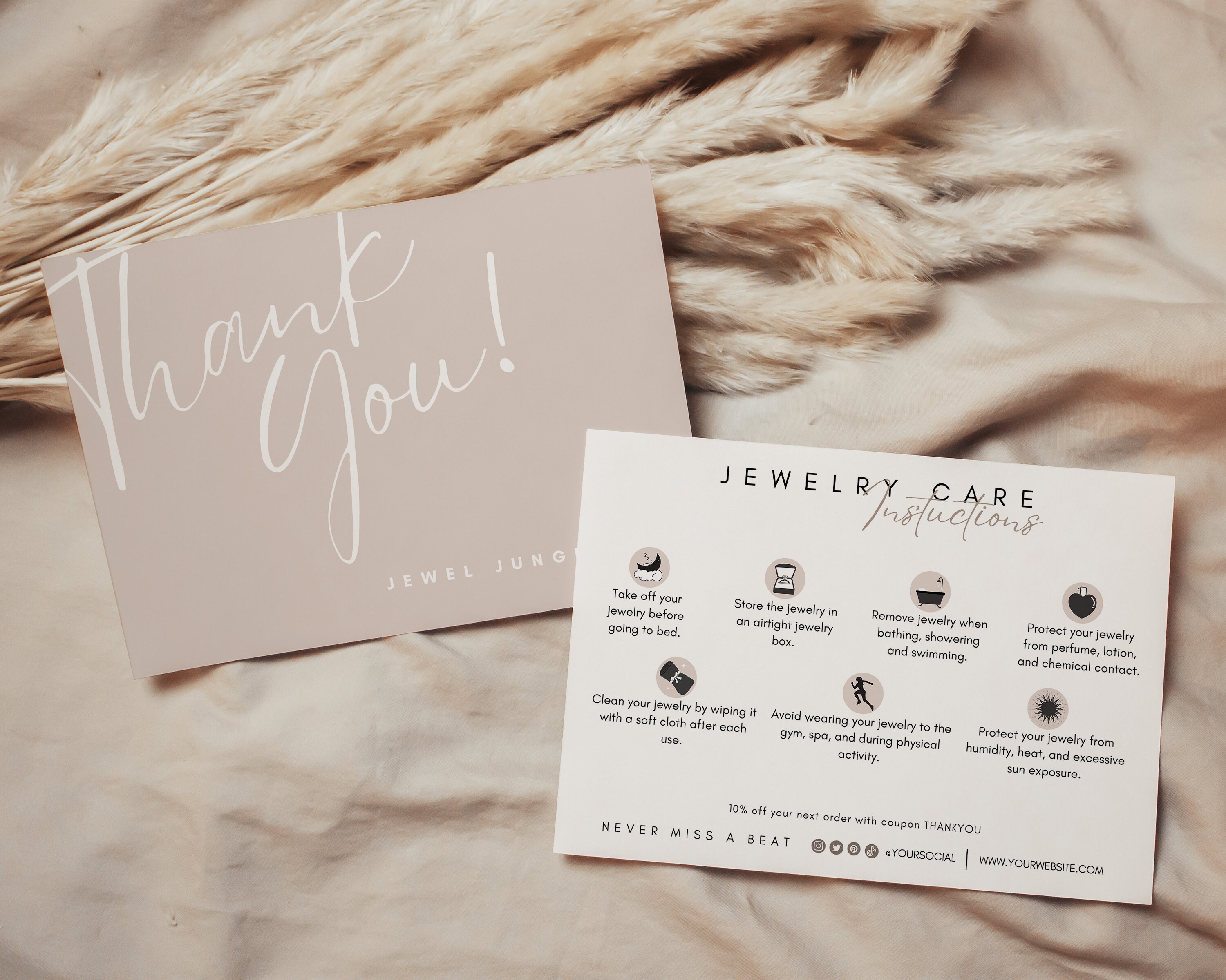 Editable Jewellry Care Card Template, Custom Business Thank You ...