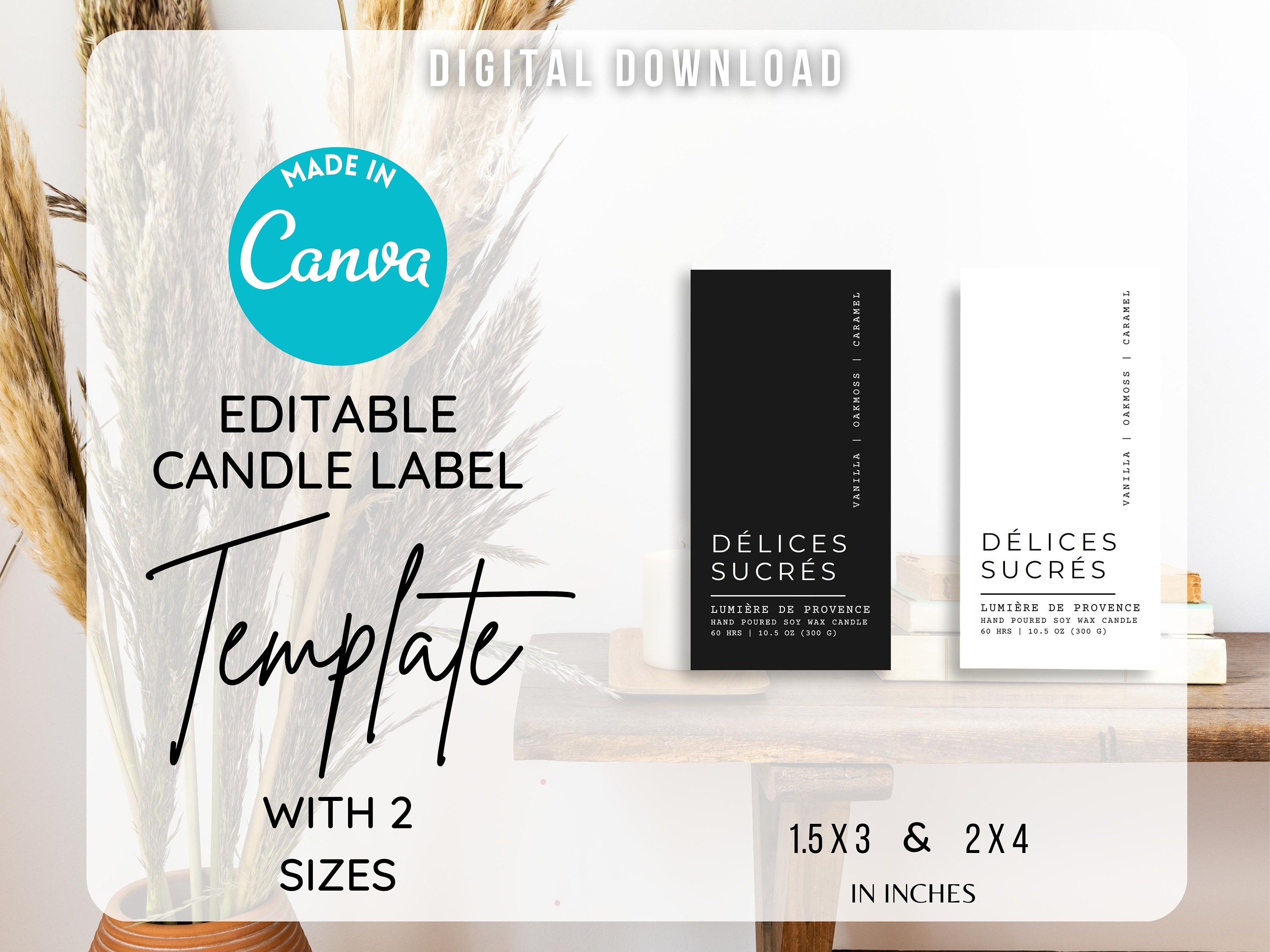 Fully Editable Thin Candle Label, Customizable Canva Template, DIY ...
