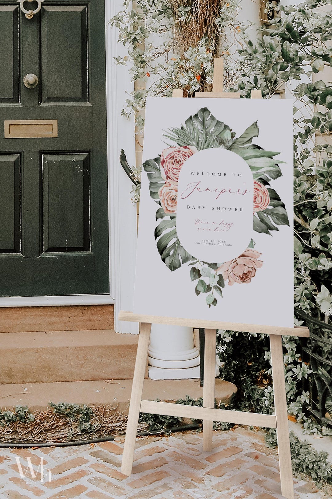 ROWE Flower Baby Shower Sign Template, Boho Rose Baby Shower Welcome ...