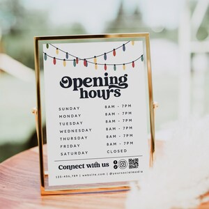 Editable Holiday Business Hours Sign, DIY Christmas Store Opening Hours ...