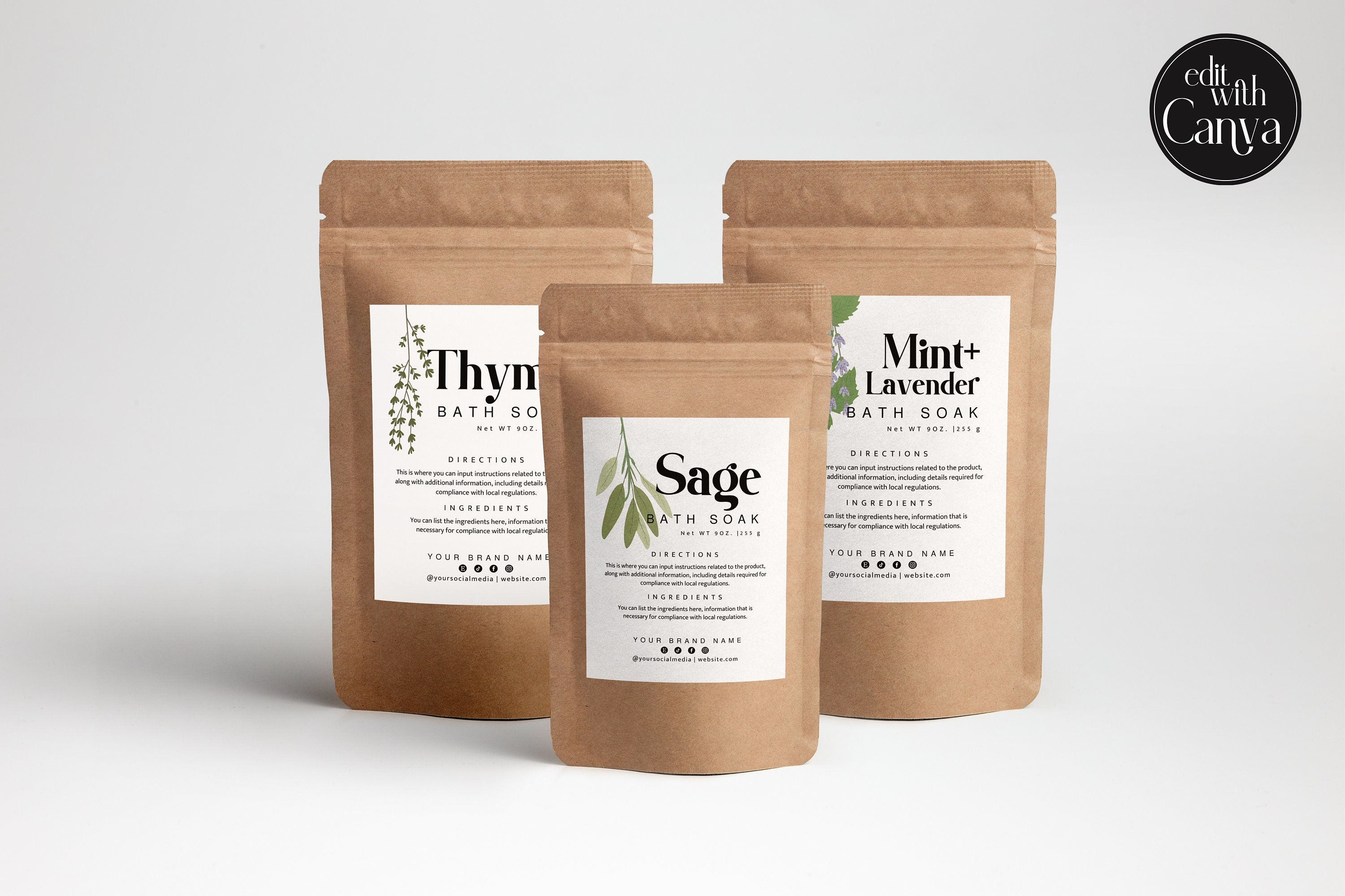 DIY Pouch Label Template, Editable Body Product Label Design, Tea Pouch ...