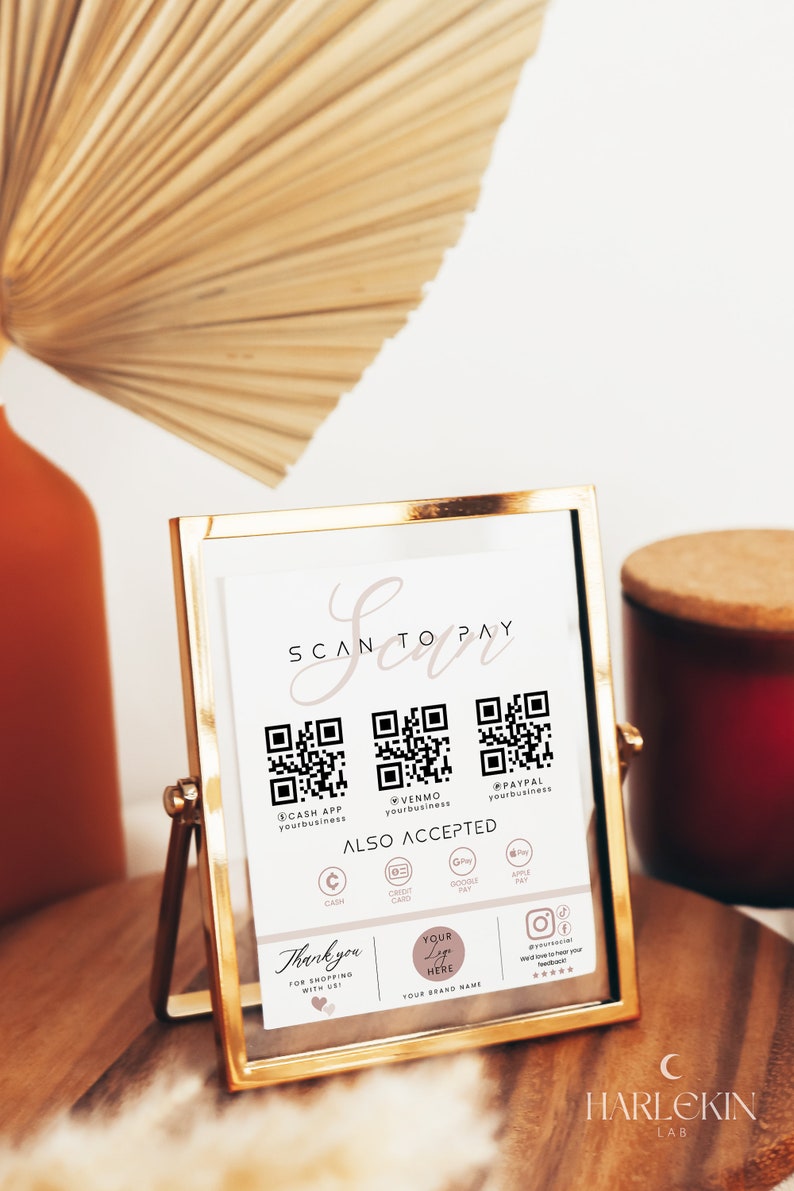 Printable QR Code Sign, Customizable Scan to Pay Sign, Cashapp Paypal ...
