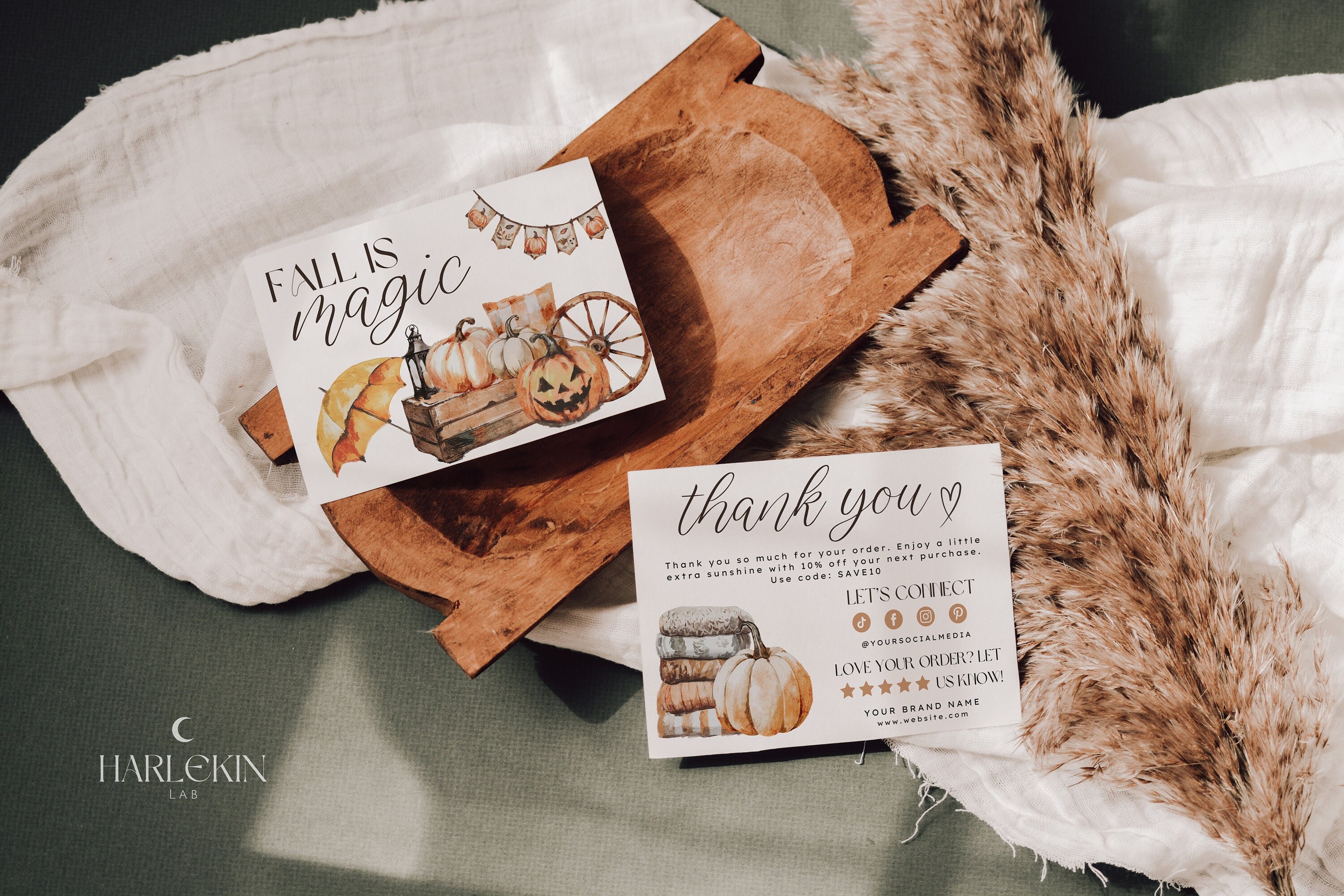 Editable Autumn Thank You Card, Customizable Fall Thanks Note, Modern ...