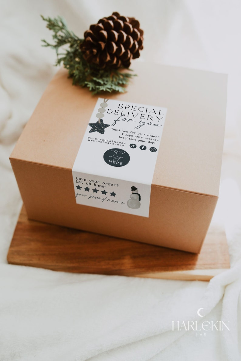 Editable Winter Box Label Template, Christmas Shipping Label Design ...
