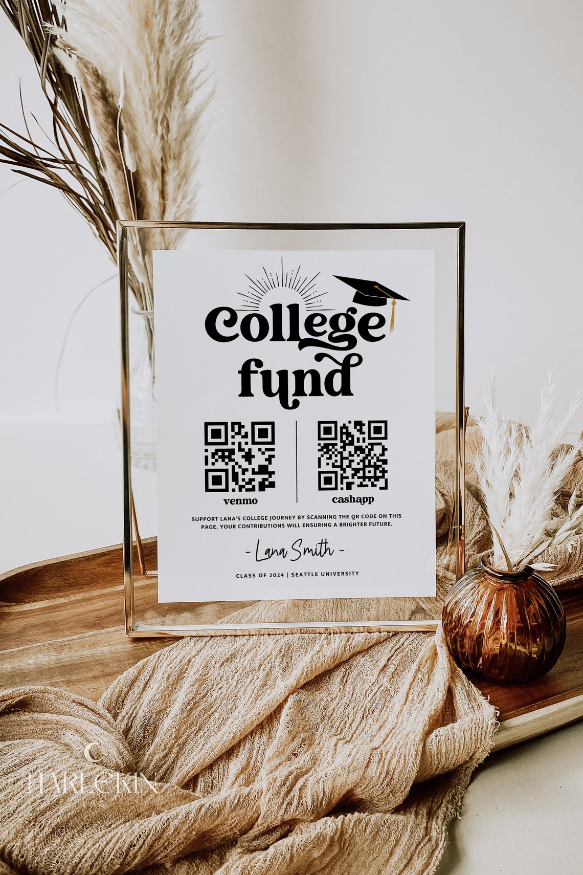 Editable College Fund Sign Template, DIY Grad Party QR Code Sign, Venmo ...