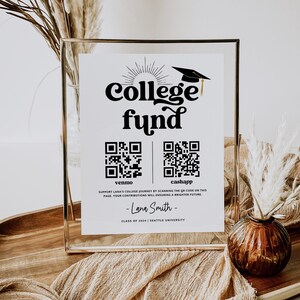 Editable College Fund Sign Template, DIY Grad Party QR Code Sign, Venmo ...