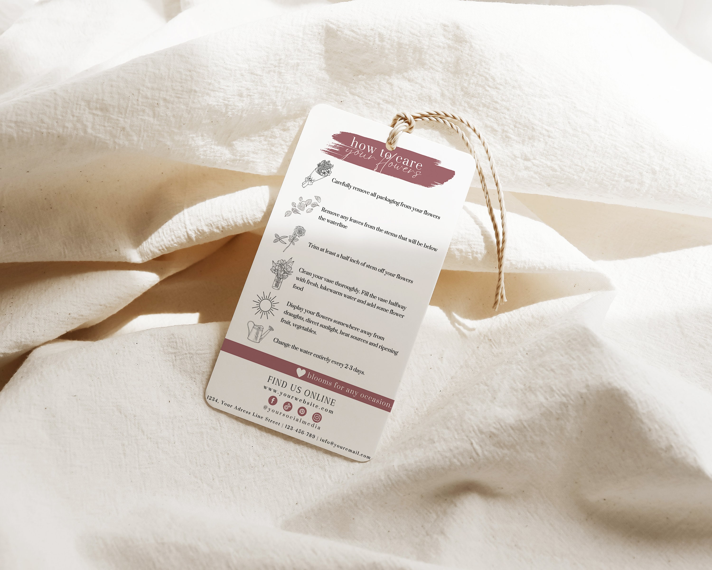 Editable Florist Hang Tag Template, Customizable Minimal Flowers Care ...