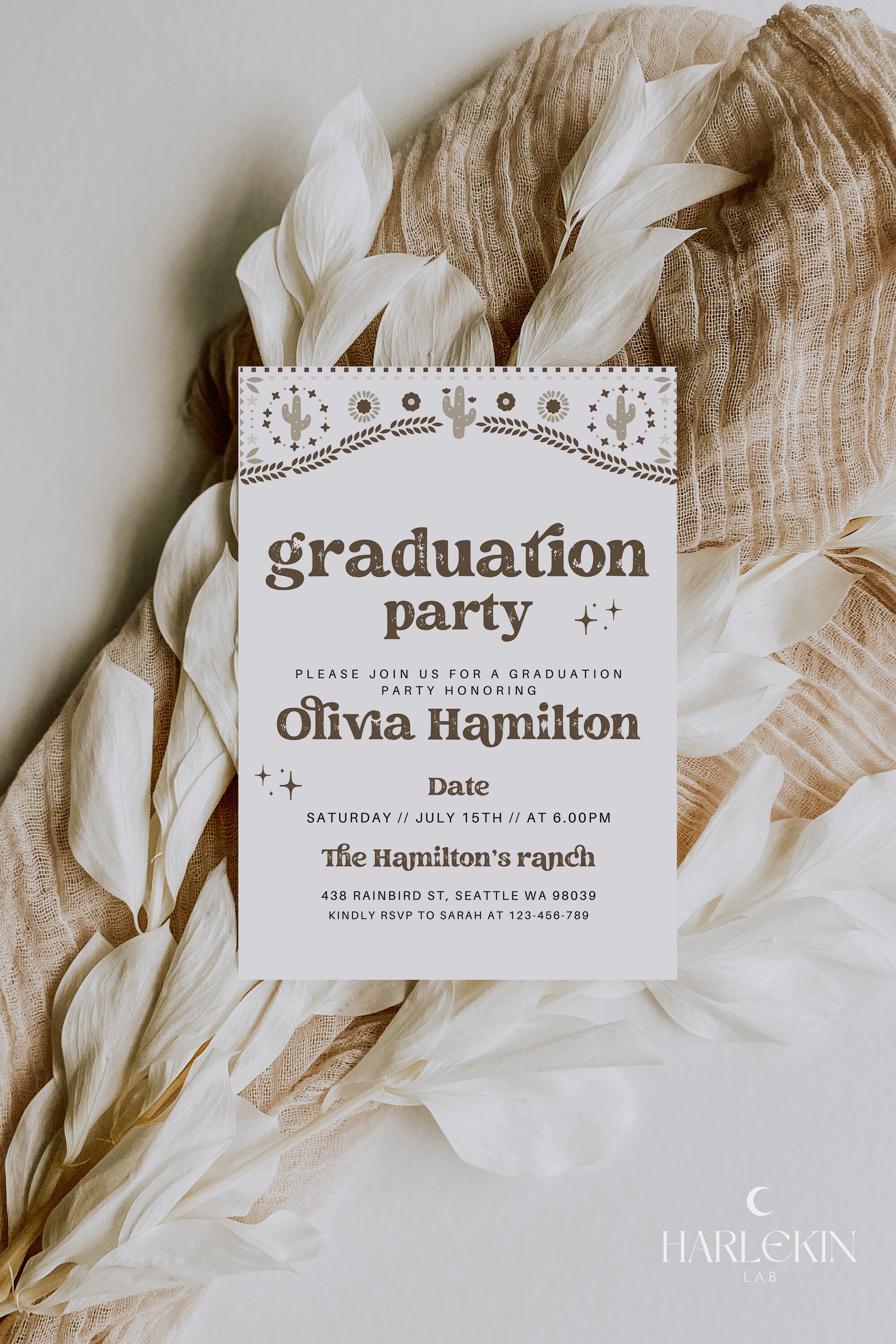 Editable Cactus Graduation Announcement Card, DIY Senior Announcement ...