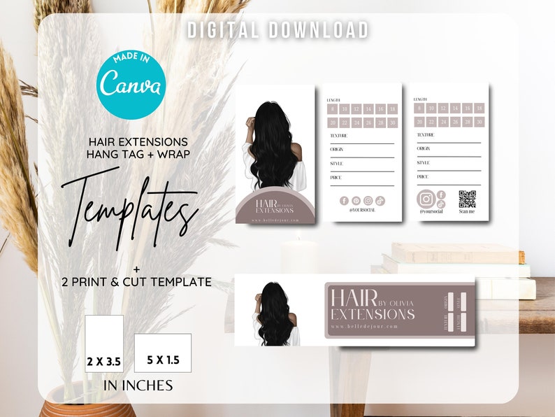 Editable Hair Hangtag & Bundle Wrap Design, Luxury Hair Boutique Hang ...