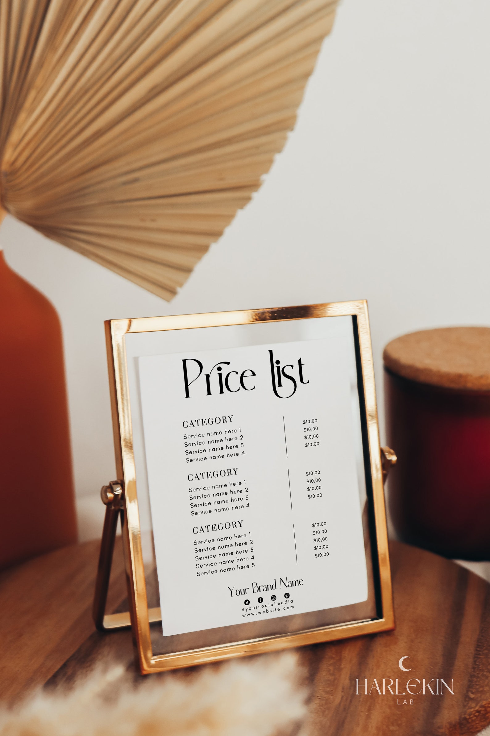 Editable Elegant Vendor Price List, DIY Printable Salon Price Sheet ...