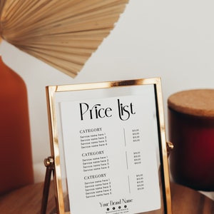 Editable Elegant Vendor Price List, DIY Printable Salon Price Sheet ...