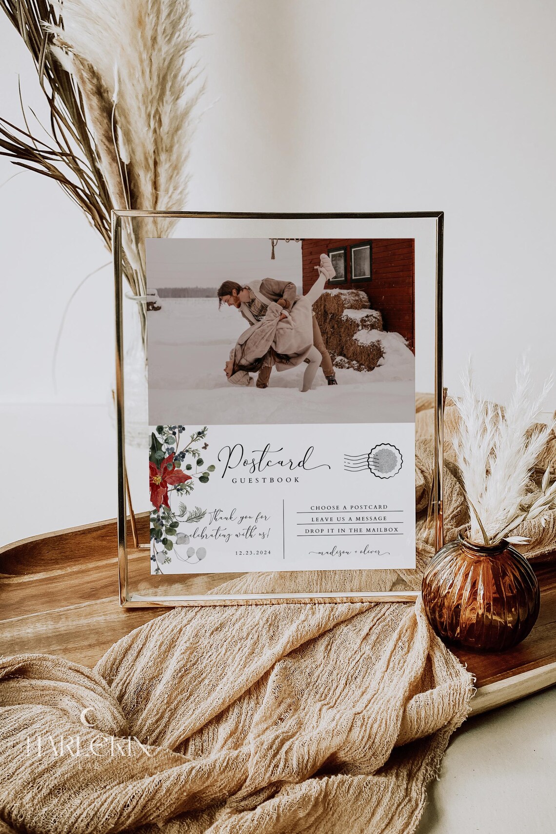 Christmas Winter Postcard Guest Book Sign Template, Modern Guest Book ...