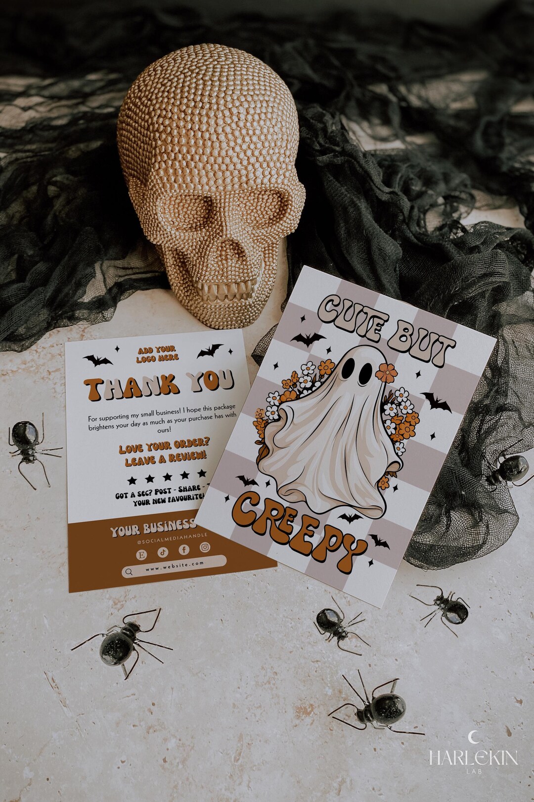 Halloween Ghosts Business Thank You Card, Groovy Thanks Note, Boho ...
