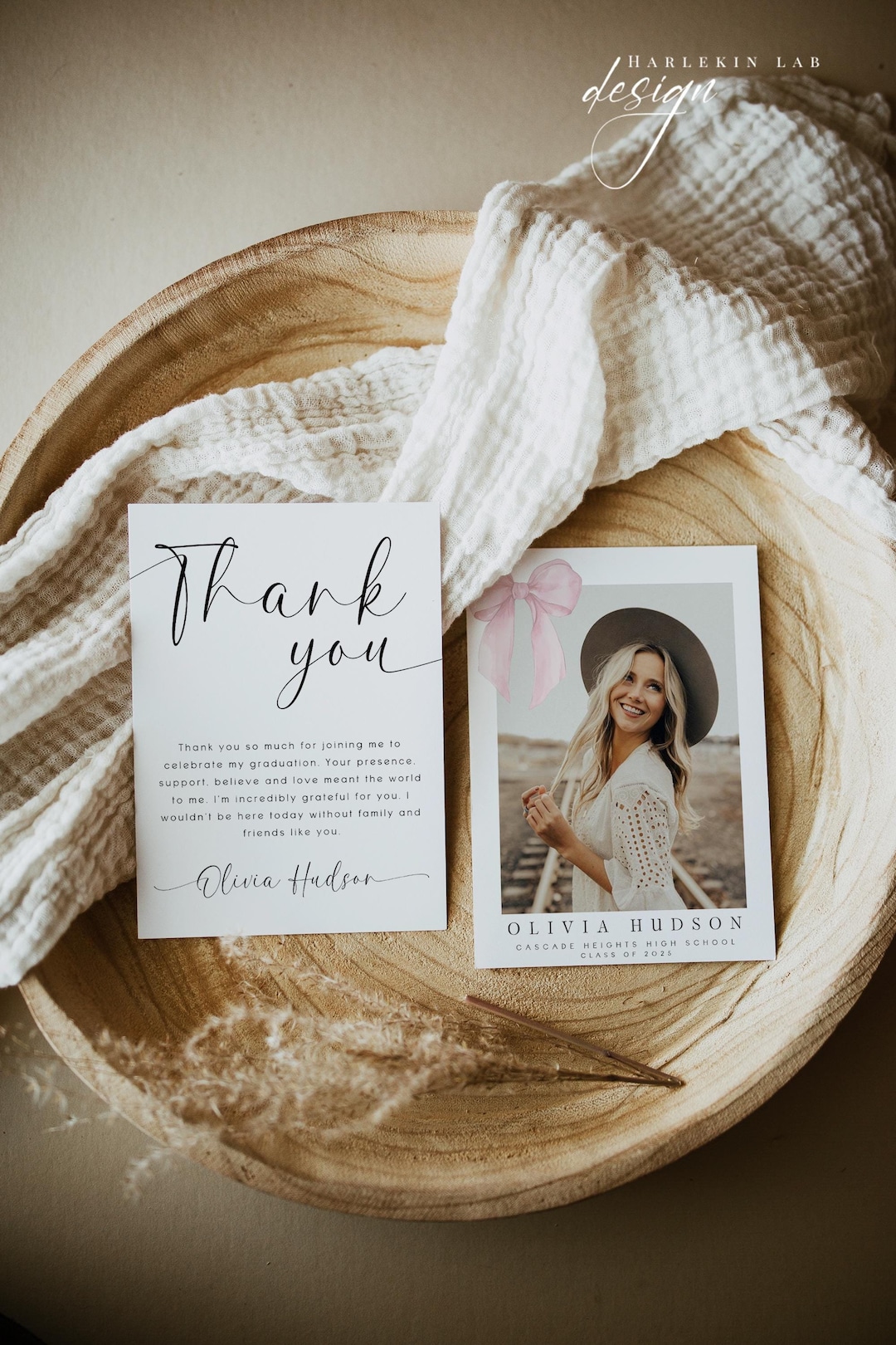 ZARA Modern Photo Graduation Thank You Card, High School College Pink ...