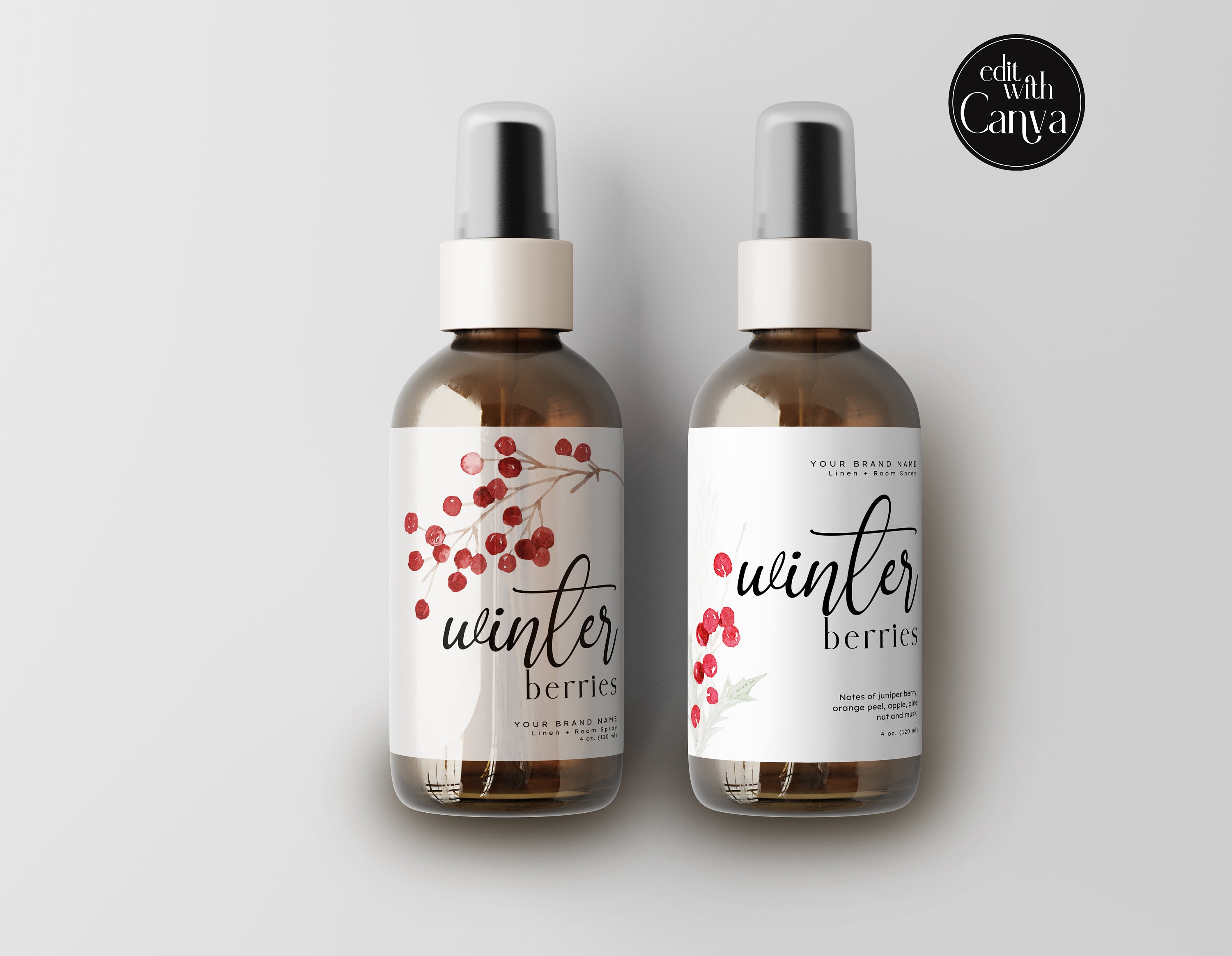 Editable Room Spray Label Template Canva, DIY Christmas Linen Spray ...