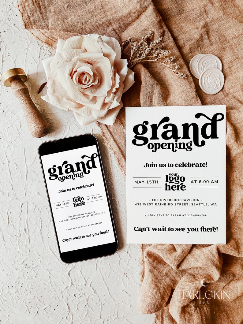 Modern Grand Opening Business Invitation Template, DIY Minimalist ...