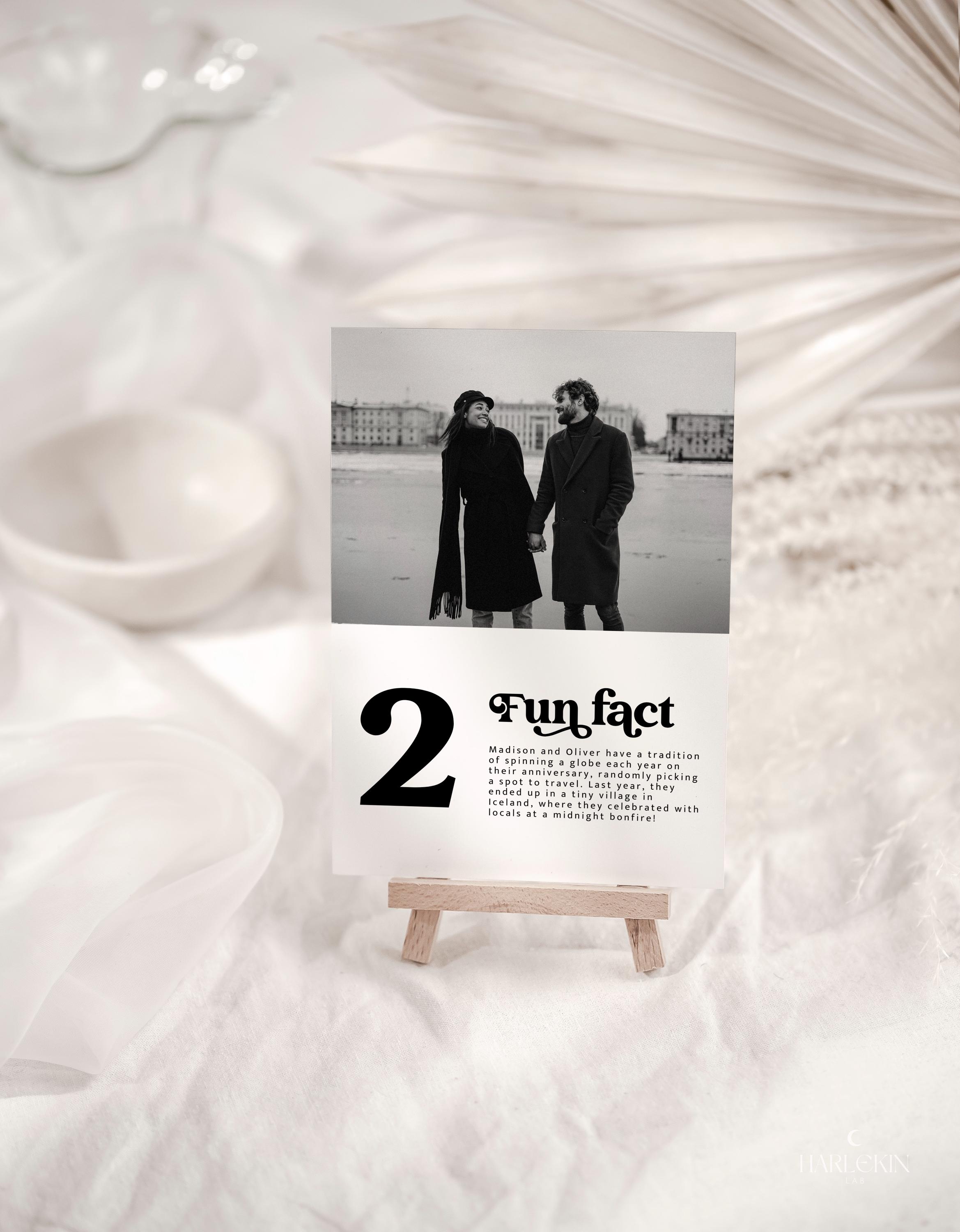 Fun Fact Photo Table Number Sign Template, Editable Modern Love Story ...
