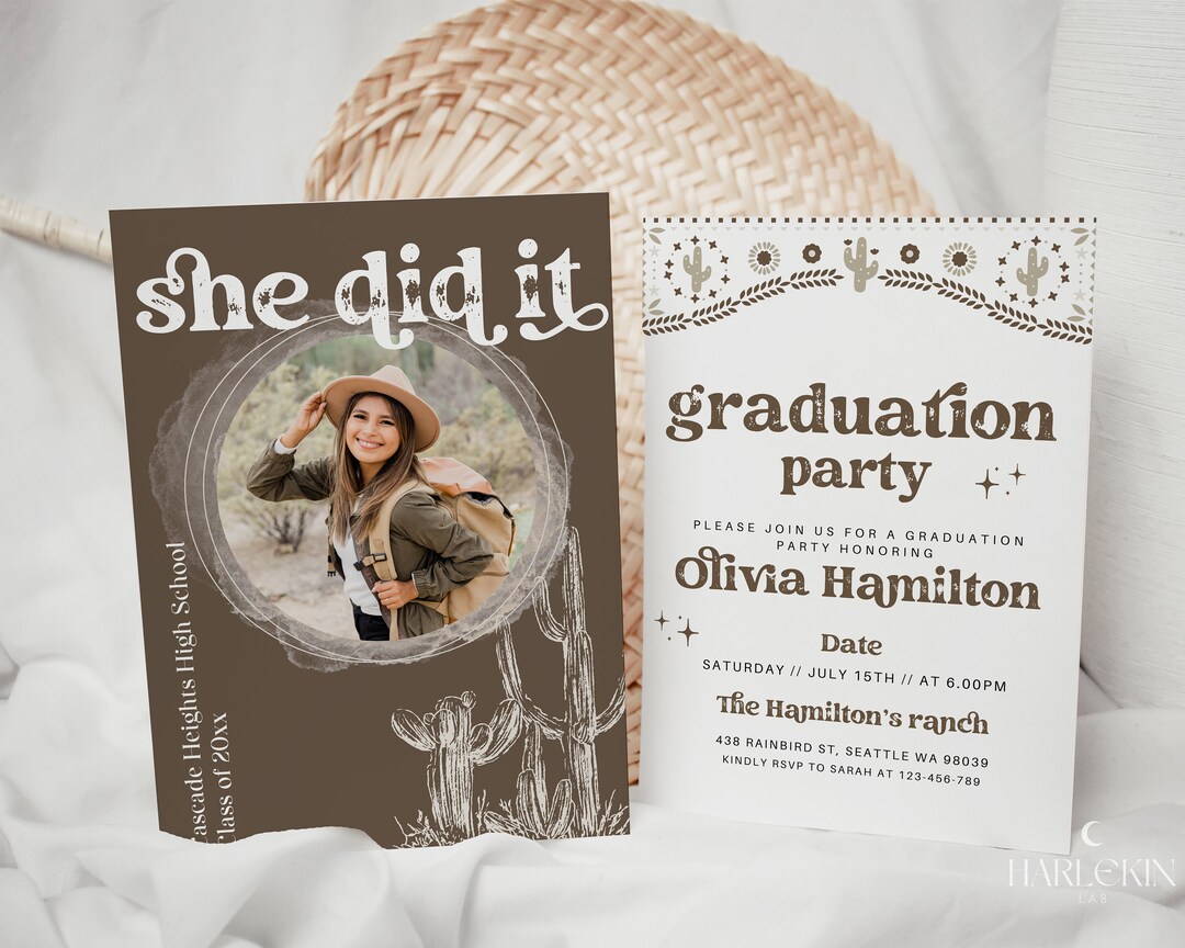 Editable Cactus Graduation Announcement Card, DIY Senior Announcement ...