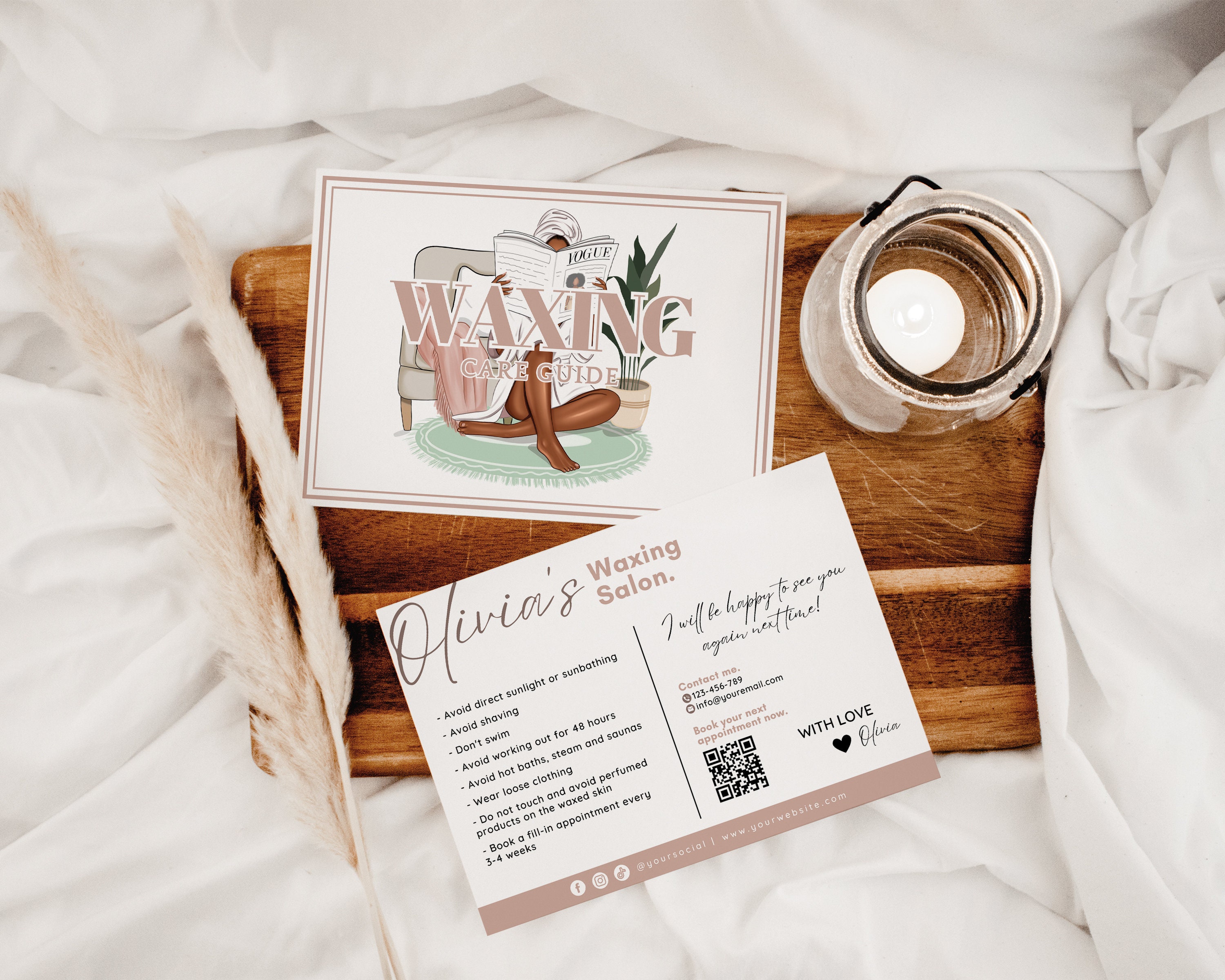 Editable Waxing Aftercare Card Template, DIY Hair Wax Care Card, Waxing ...