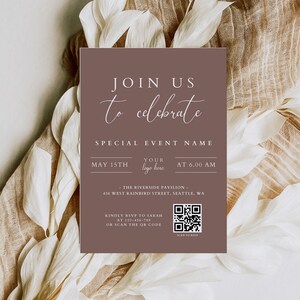 Boho Business Invitation Template, DIY QR Code Special Event Invitation ...