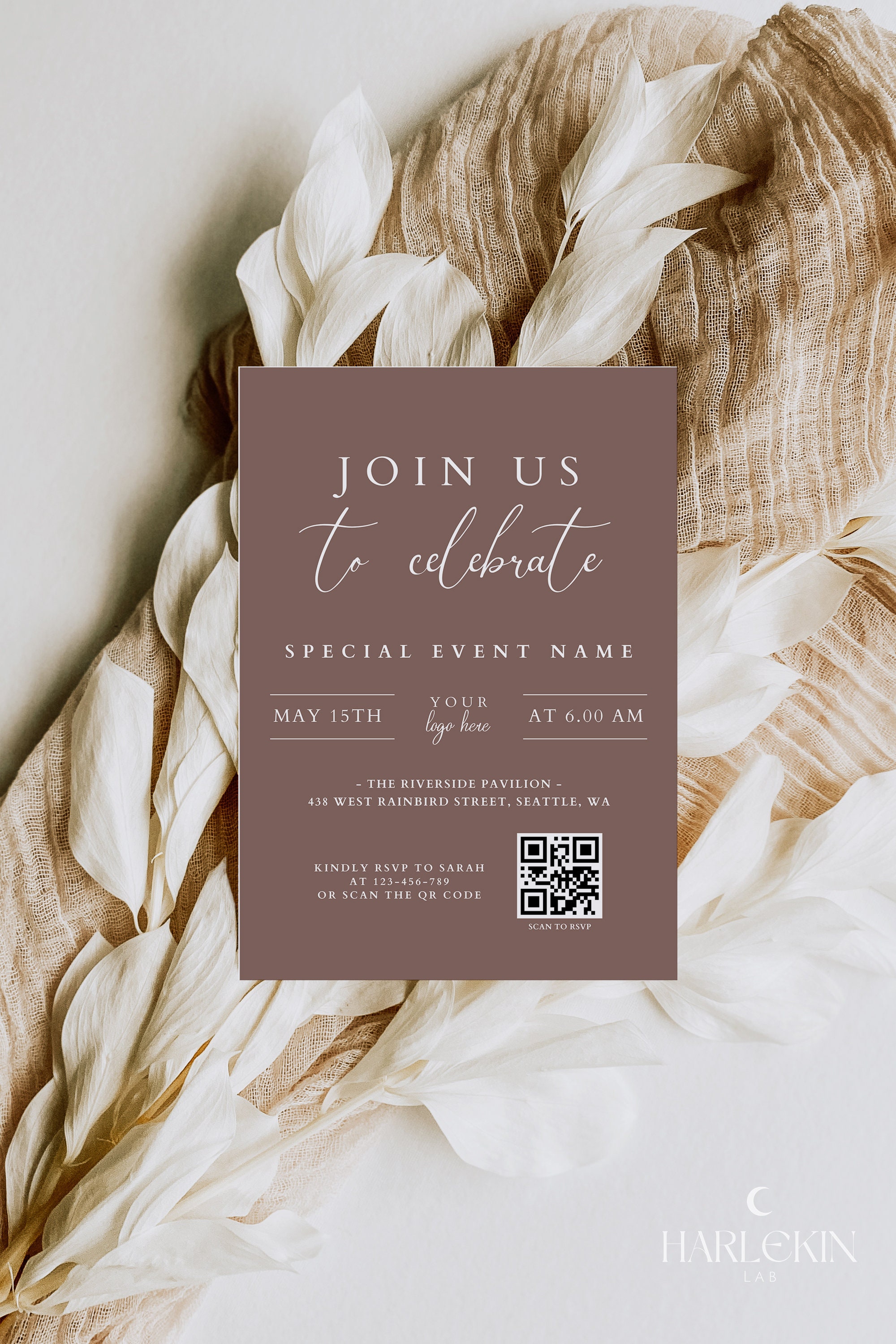 Boho Business Invitation Template, DIY QR Code Special Event Invitation ...