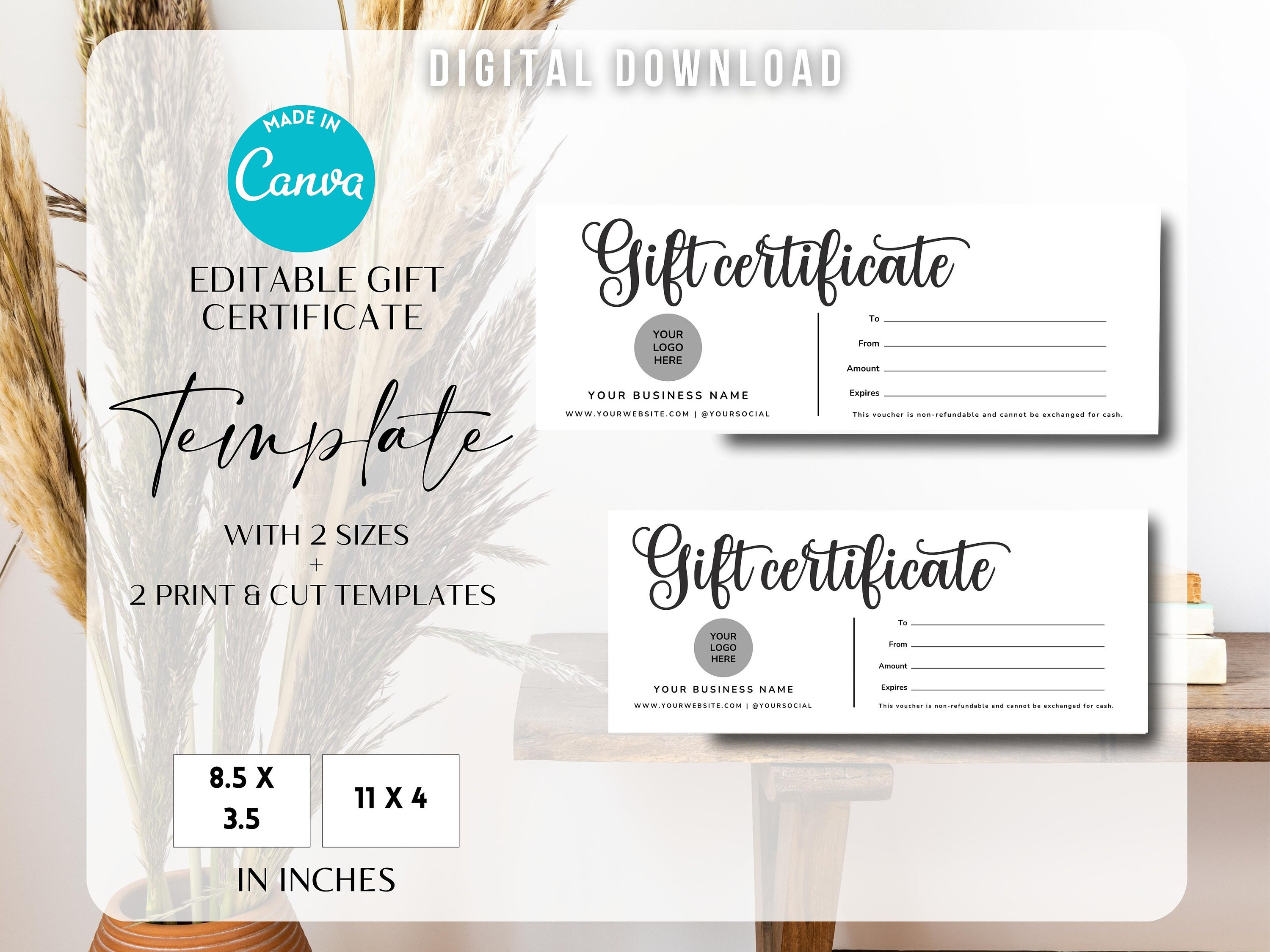 Editable Gift Voucher Certificate Template, Customizable Unique Gift ...