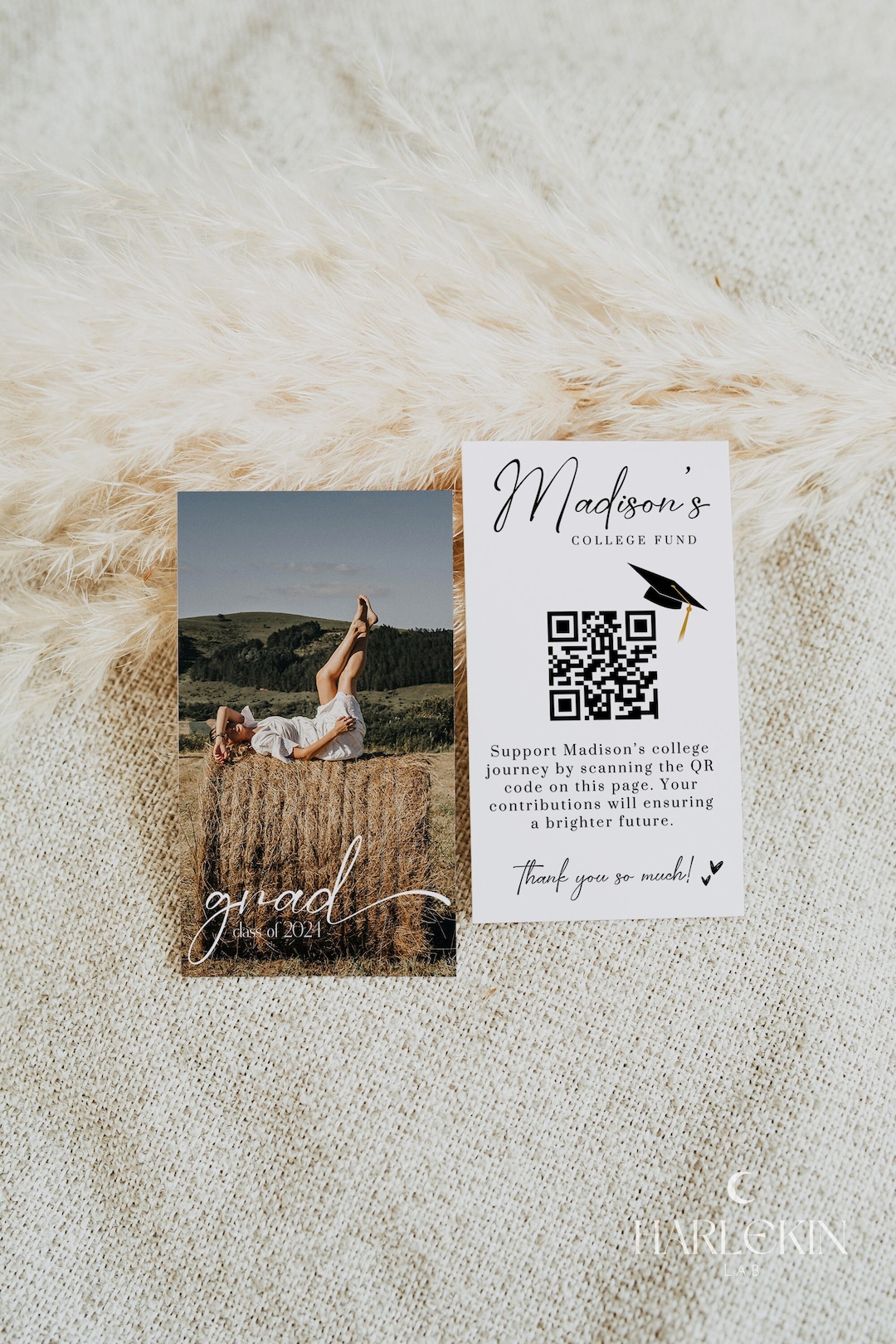 Editable Modern College Fund Card Template, DIY Photo Grad Party QR ...