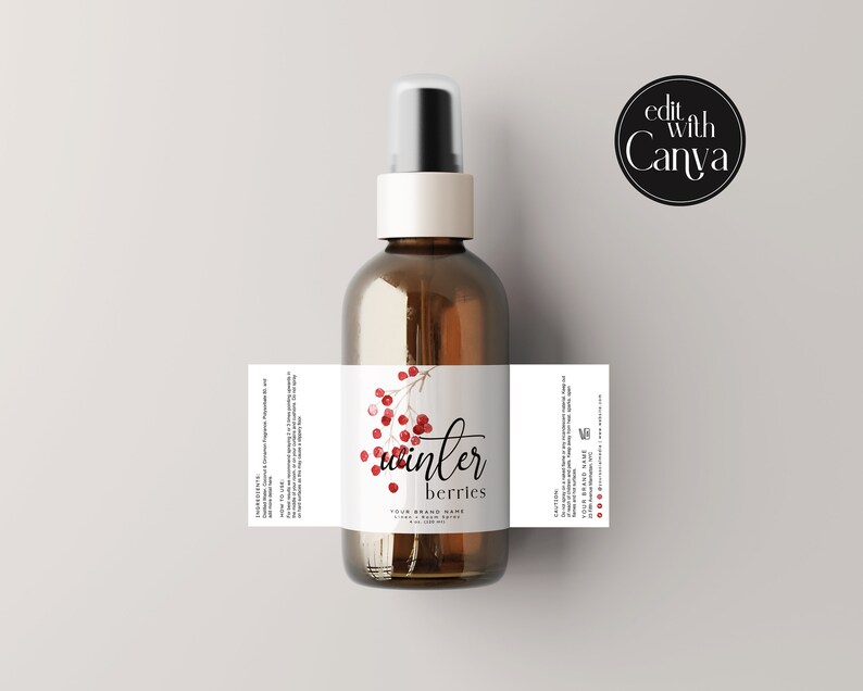 Editable Room Spray Label Template Canva, DIY Christmas Linen Spray ...