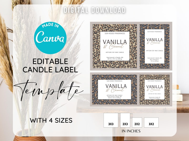Editable Leopard Candle Label, Customizable Canva Template, DIY Animal Print Business Sticker ...