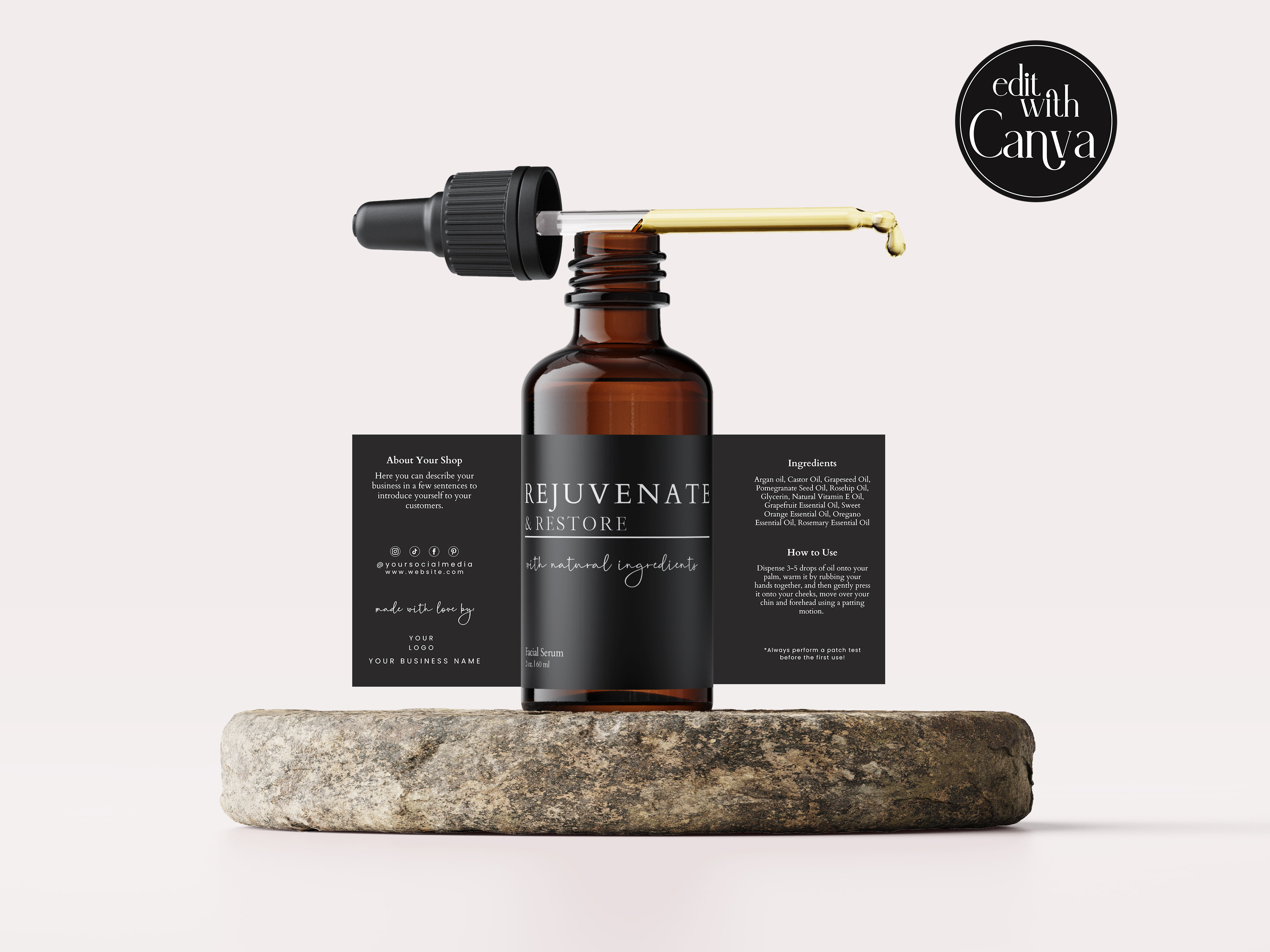 Editable Dropper Bottle Label Template, DIY Essential Body Oil Label ...