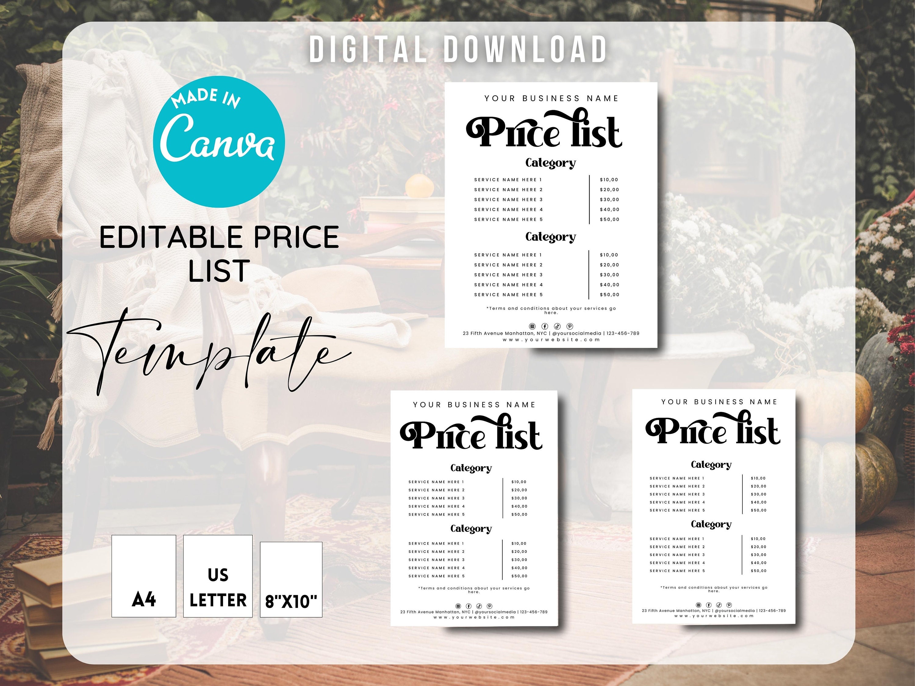 Editable Retro Vendor Price List, DIY Printable Salon Price Sheet ...