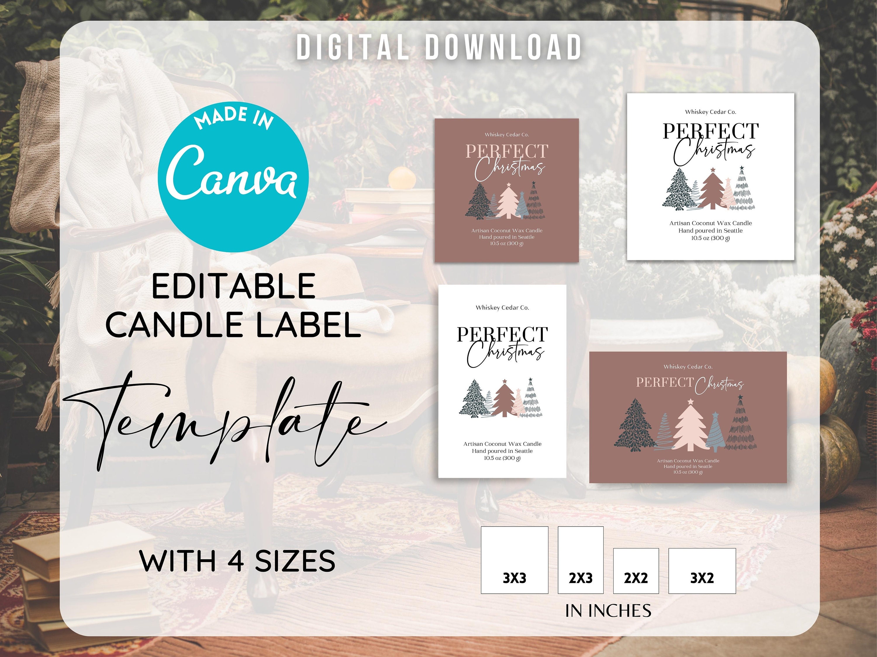 Editable Christmas Candle Label Set, Customizable Canva Template, DIY ...