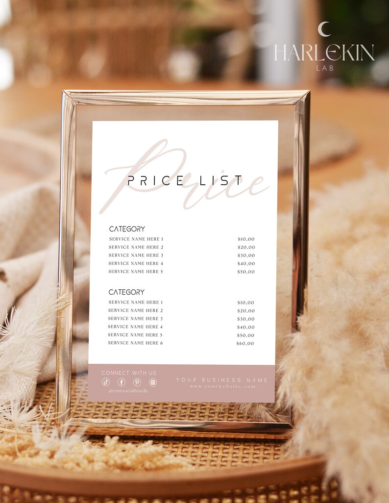 Editable Elegant Vendor Price List DIY Printable Salon Price - Etsy