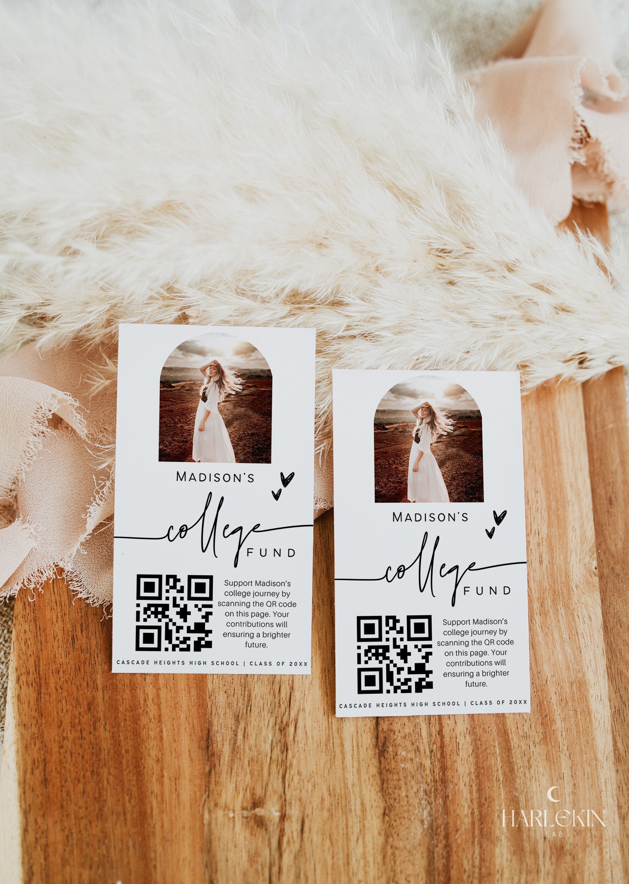 Editable Modern College Fund Card Template, DIY Photo Grad Party QR ...