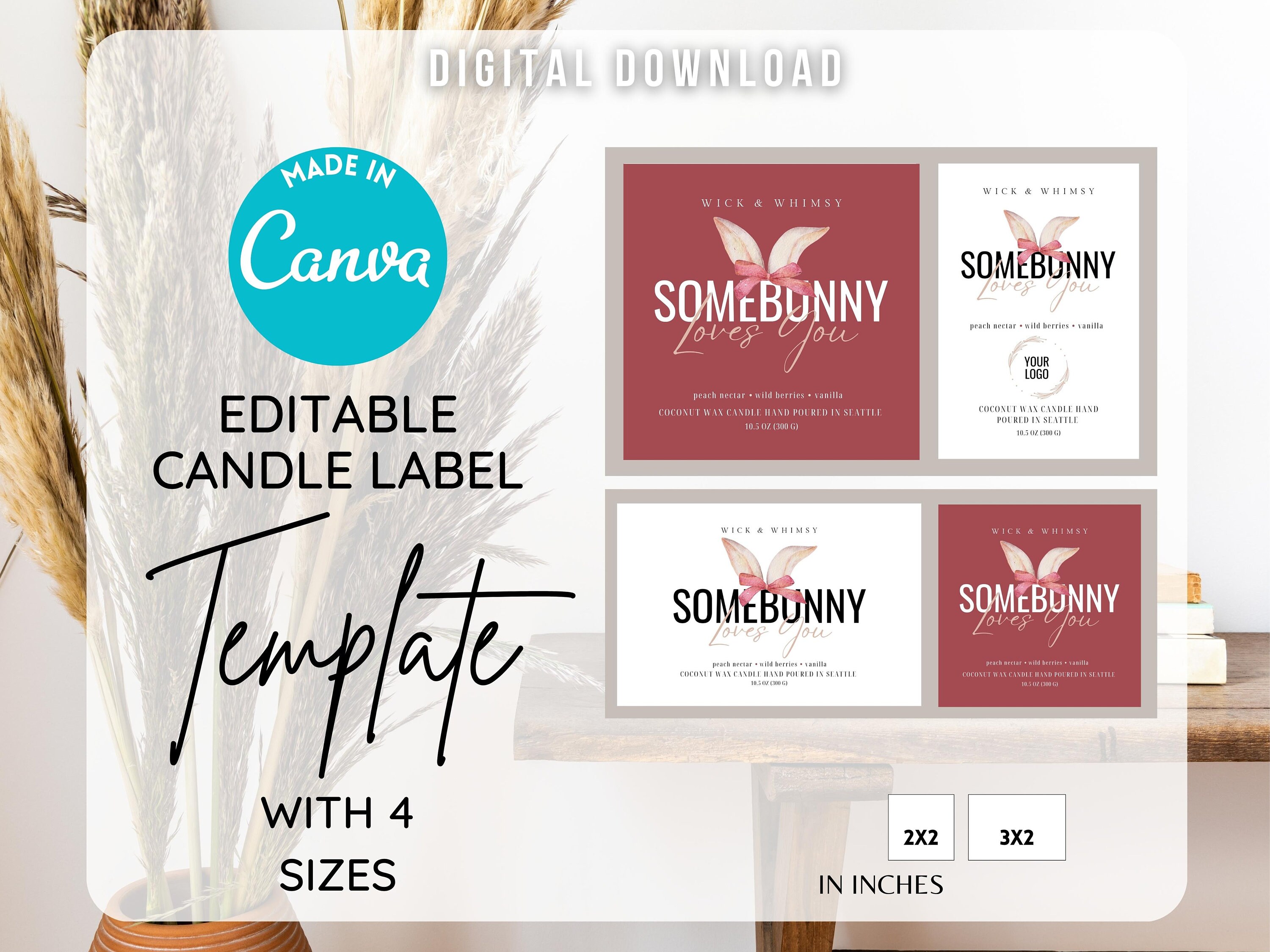 Editable Candle Label, Customizable Canva Template, DIY Easter Bunny ...