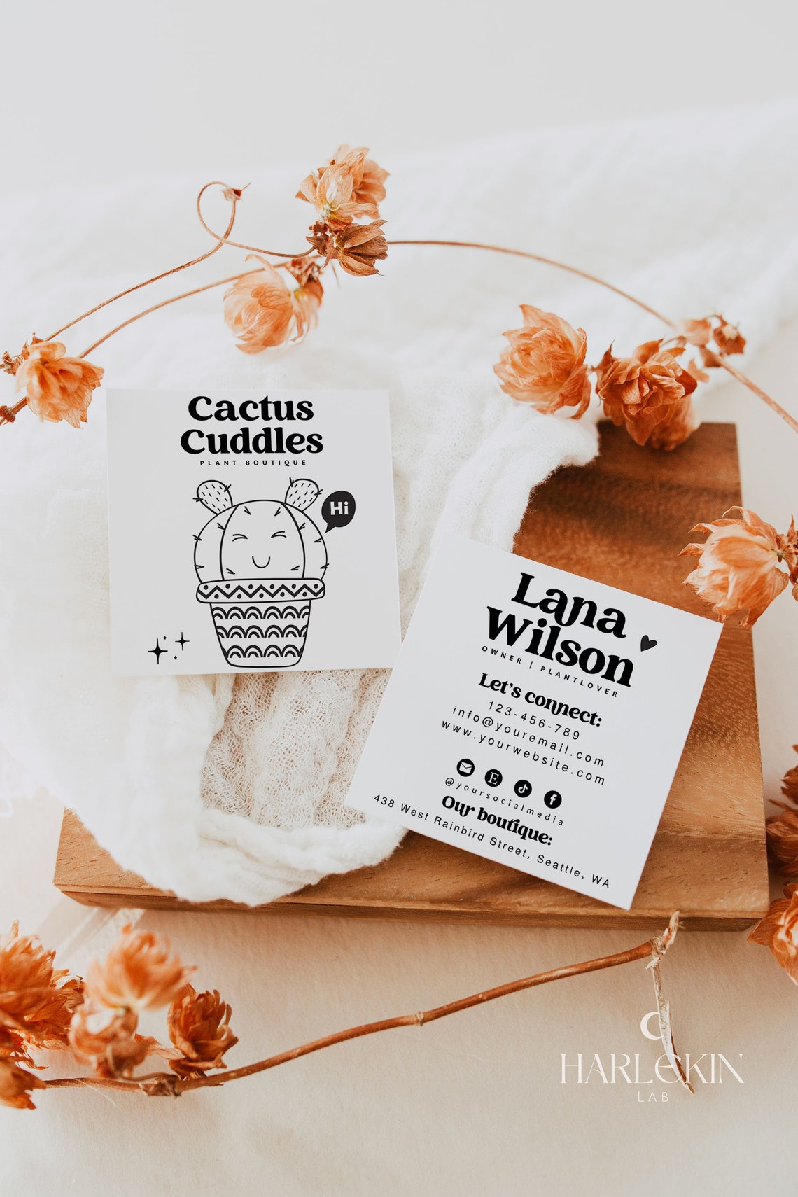 Editable Business Card Template, DIY Cute Succulent Name Card Design ...