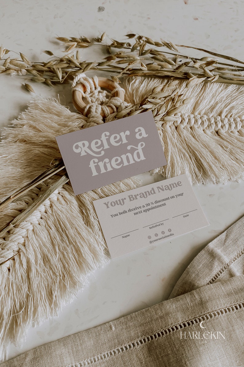 Editable Boho Referral Card Template, Neutral Refer a Friend Card, DIY ...