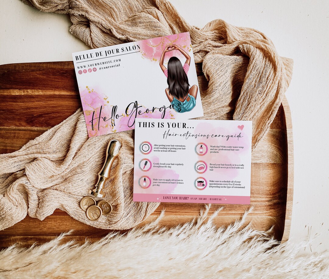 Hair Extensions Aftercare Card Template, Editable Luxury Care Cards ...