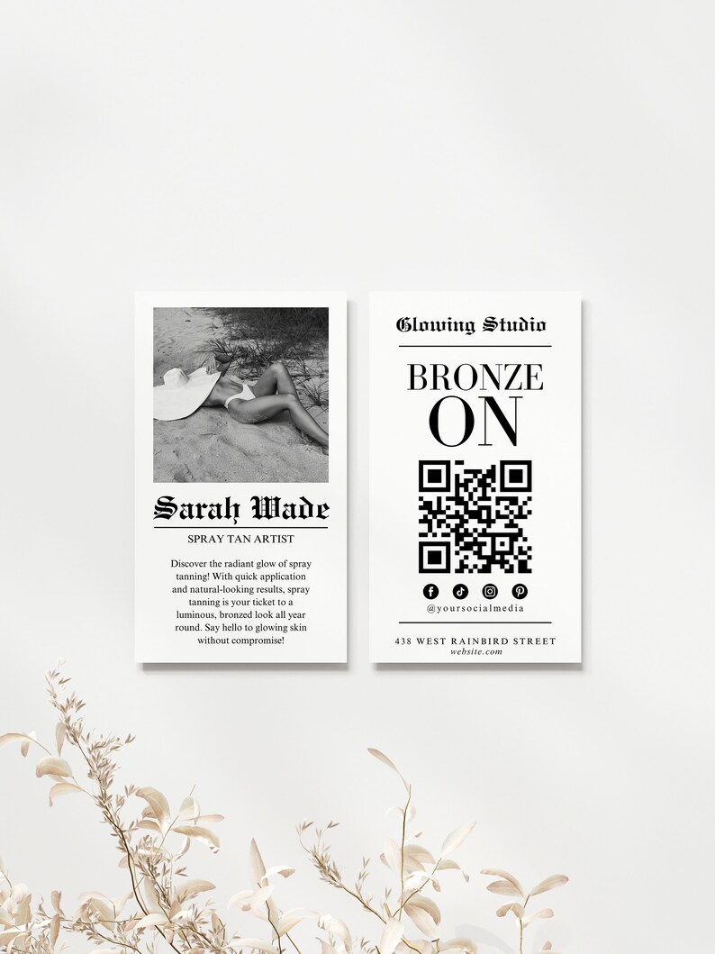 Editable Newspaper Spray Tan Business Card, DIY Spray Tan Service Card ...