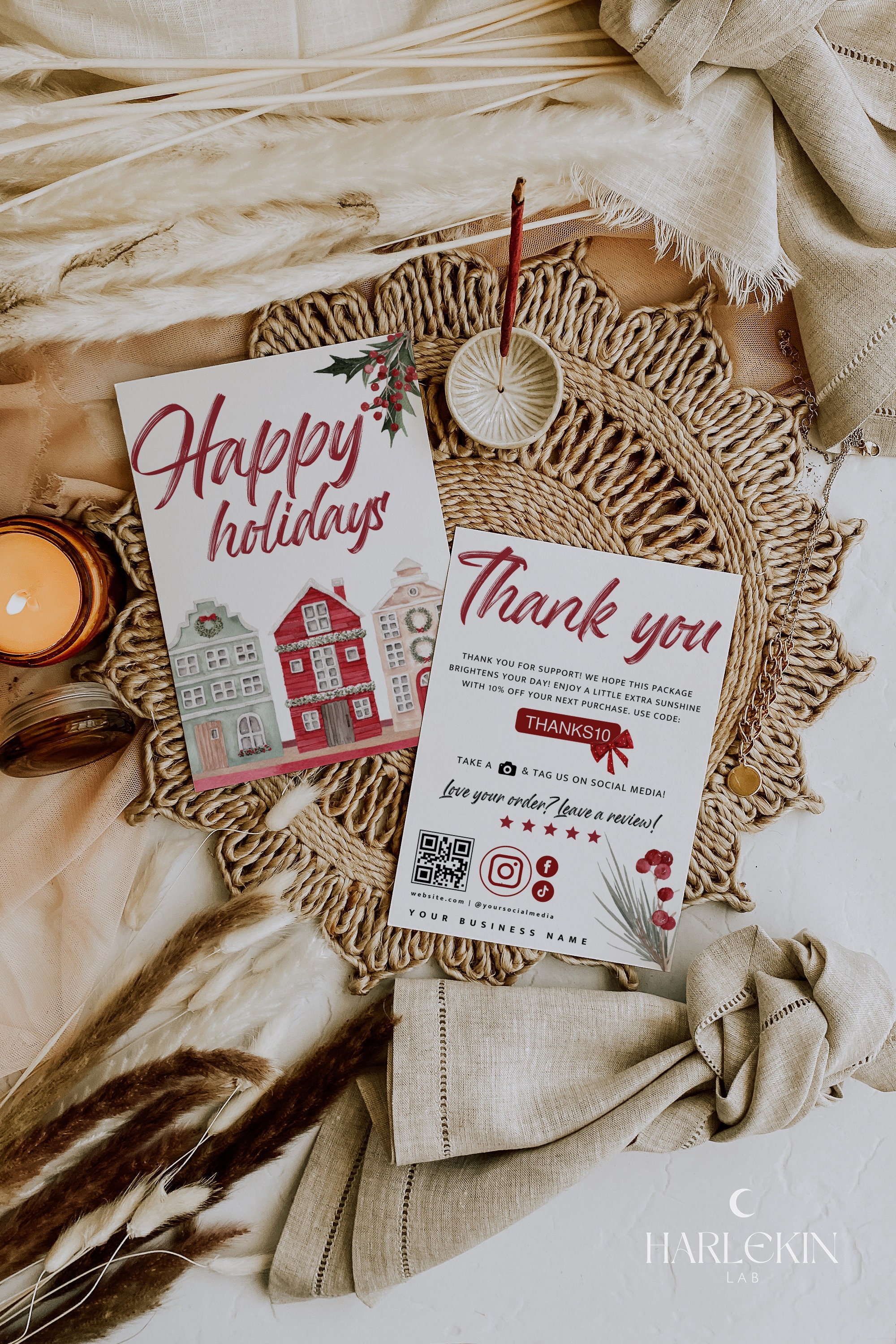 Editable Christmas Thank You Card, Customizable Thanks Note, DIY Winter ...