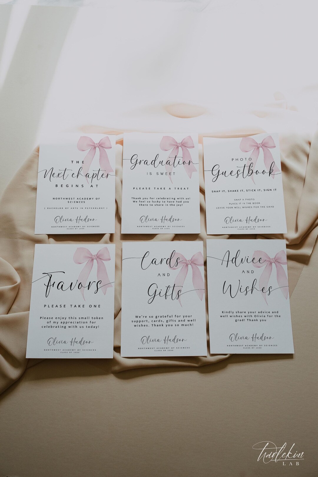 ZARA Editable Coquette Graduation Party Sign Bundle Template, Pink Bow ...