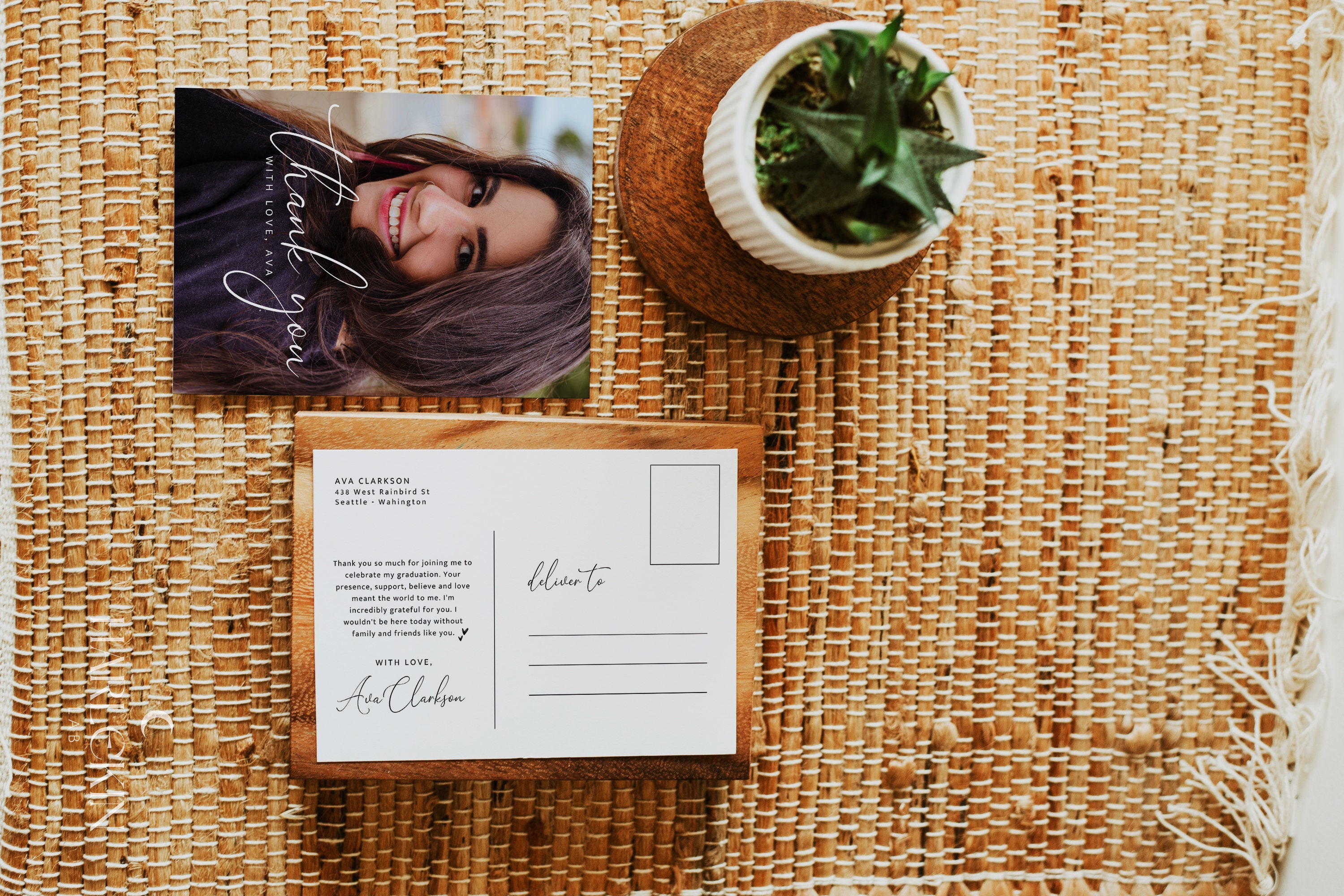 Modern Graduation Thank You Postcard, Photo High School College ...