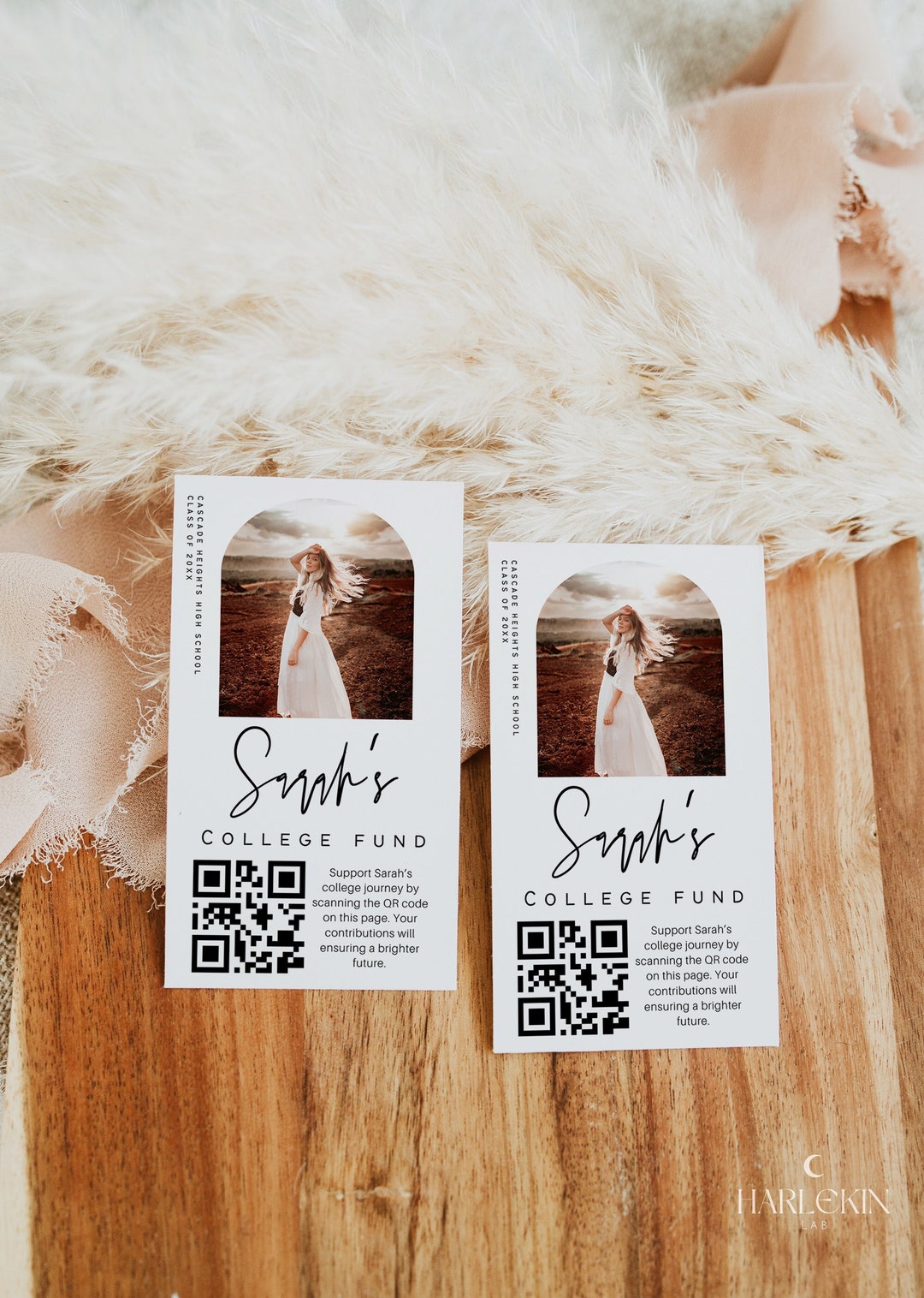 Editable Modern College Fund Card Template, DIY Photo Grad Party QR ...