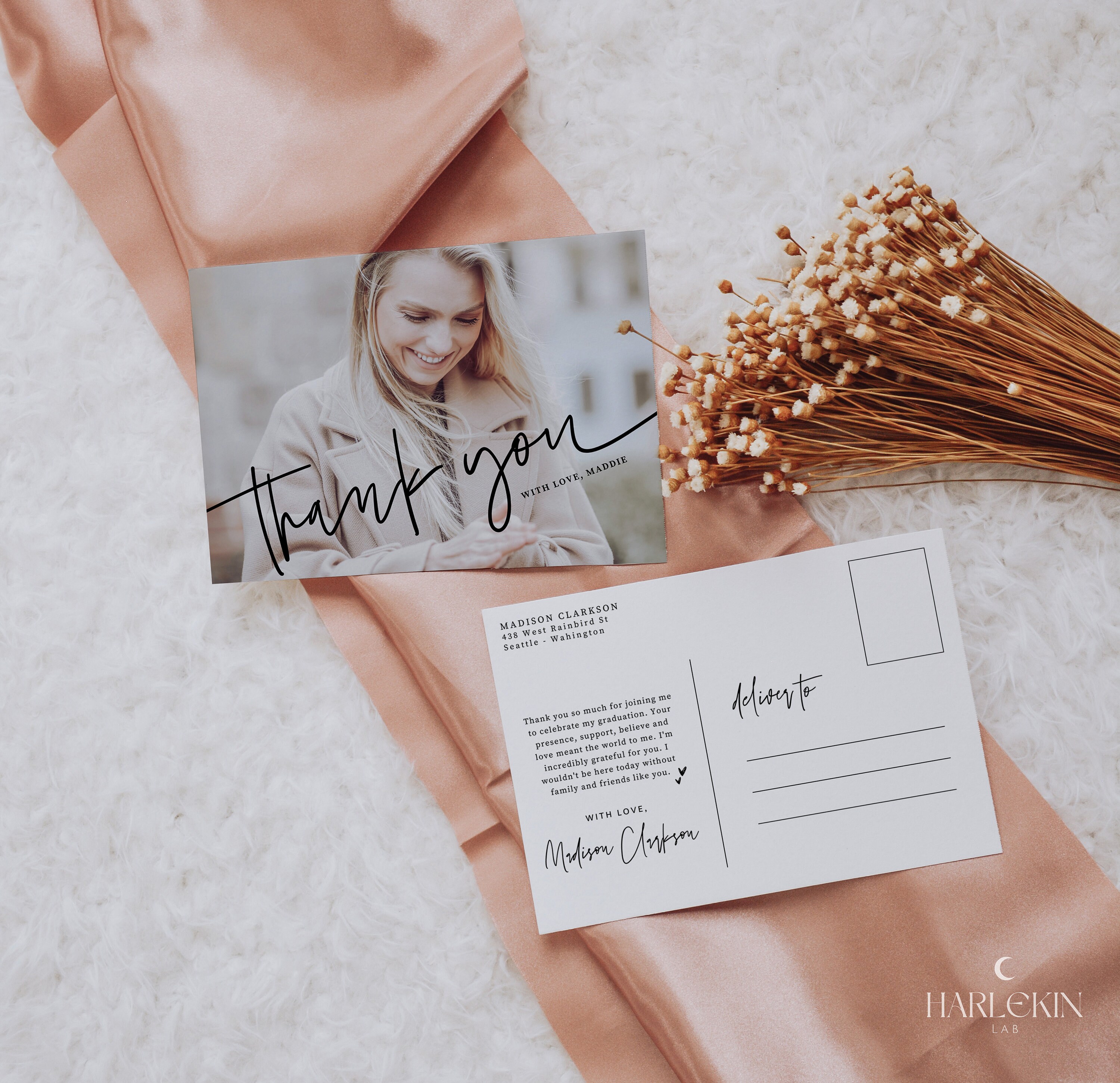 Editable Graduation Thank You Postcard, Photo High School College ...