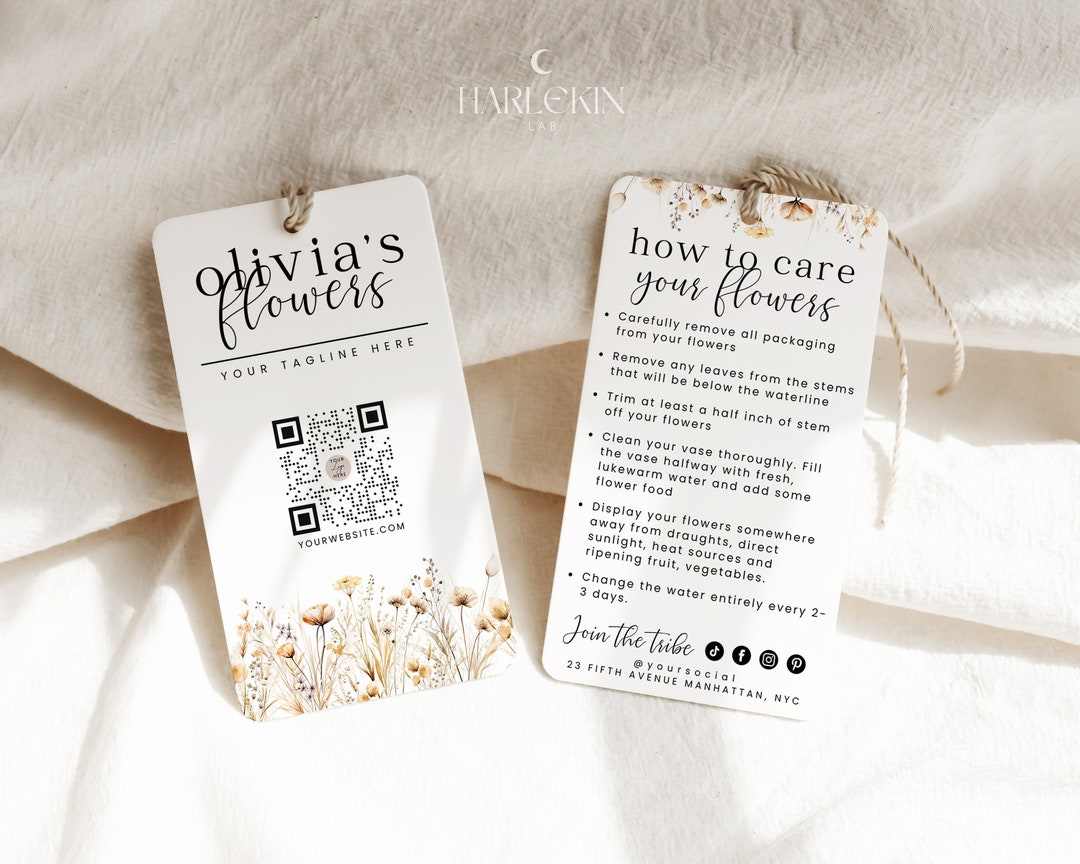 Editable Florist Hang Tag Template, Customizable Minimal Flowers Care ...