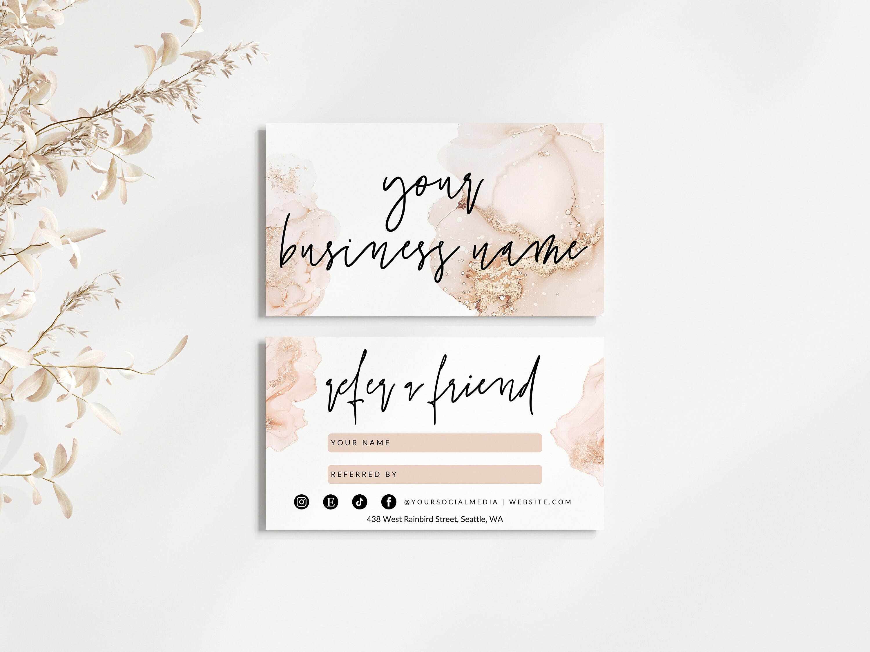 Editable Boho Referral Card Template, Neutral Refer a Friend Card, DIY ...