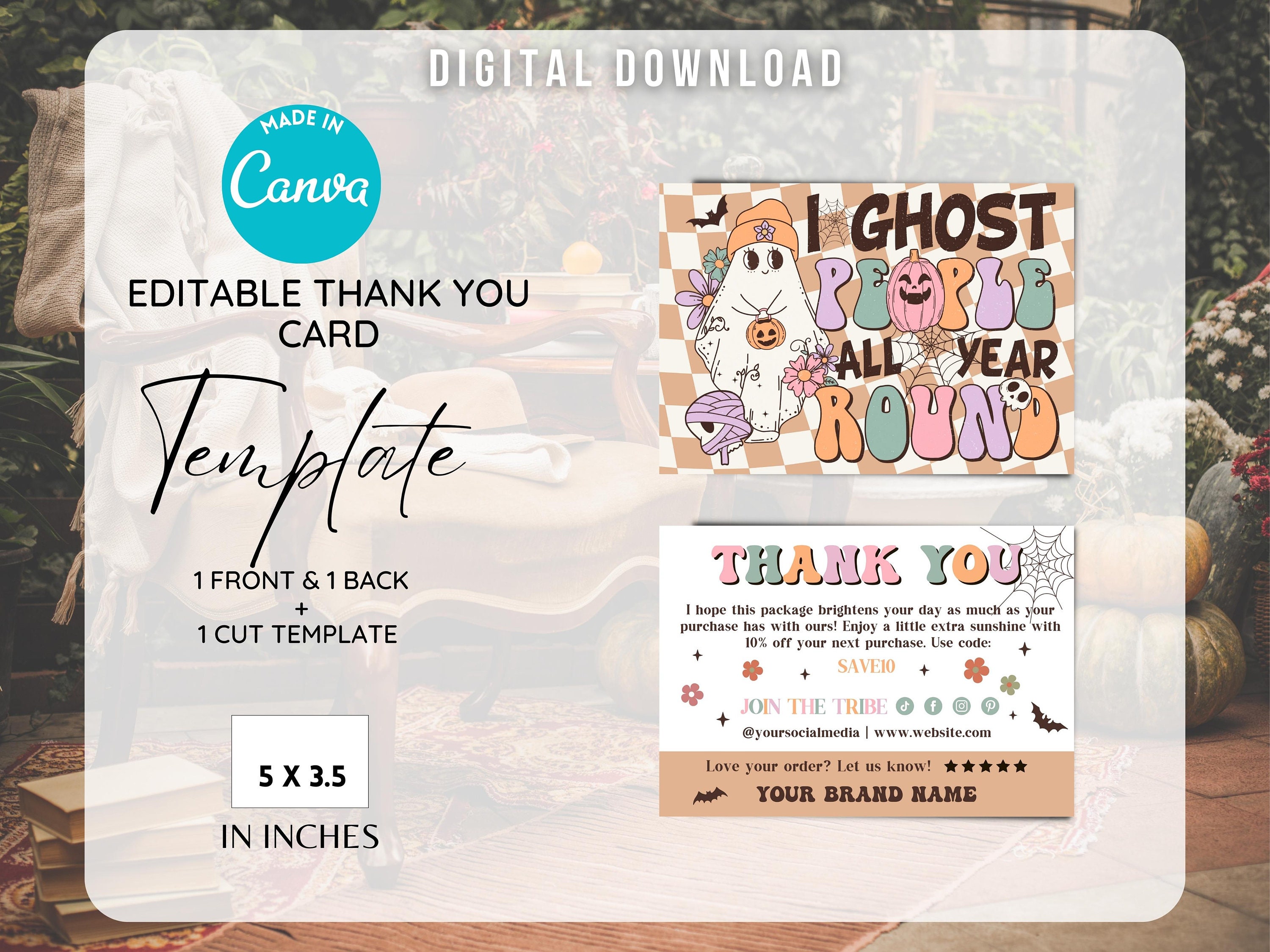 Editable Pumpkin Halloween Thank You Card, Customizable Thanks Note ...