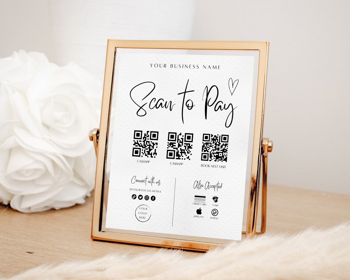 Printable QR Code Sign, Customizable Scan to Pay Sign, Cashapp Paypal ...