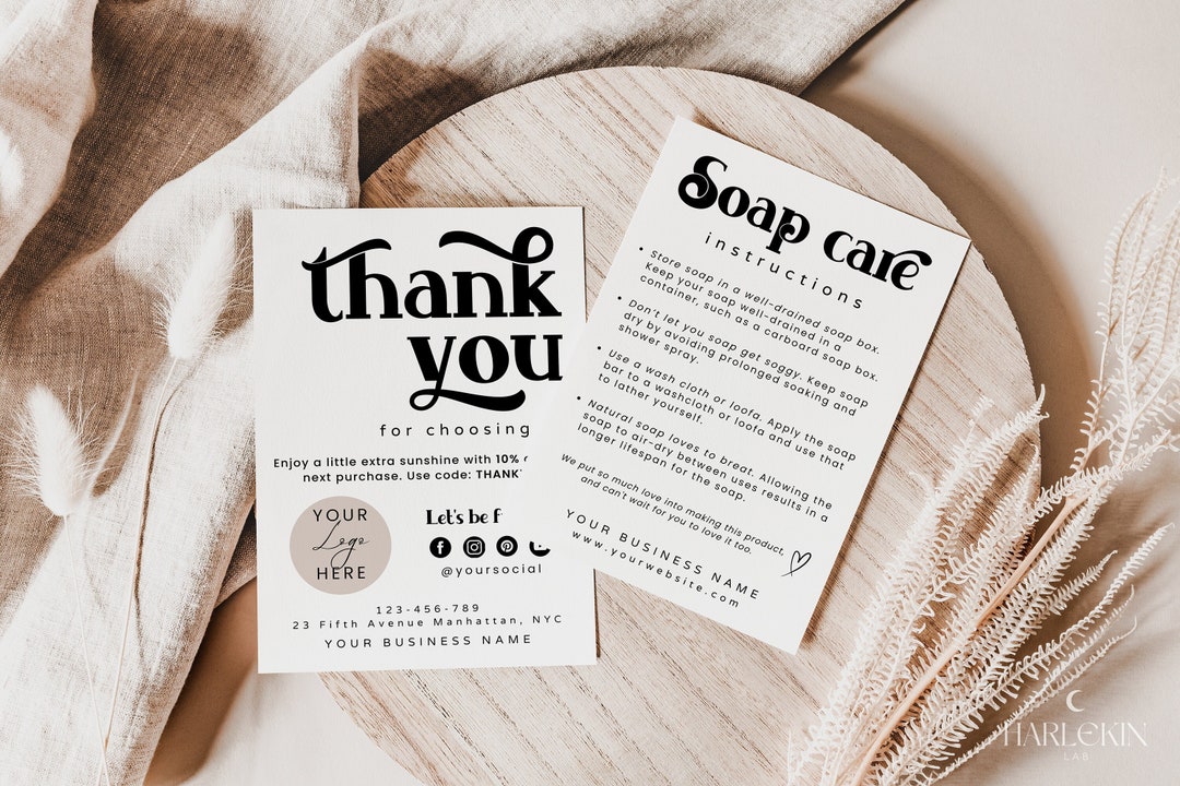 Handmade Soap Care Card Template, Editable Business Thank You Card ...