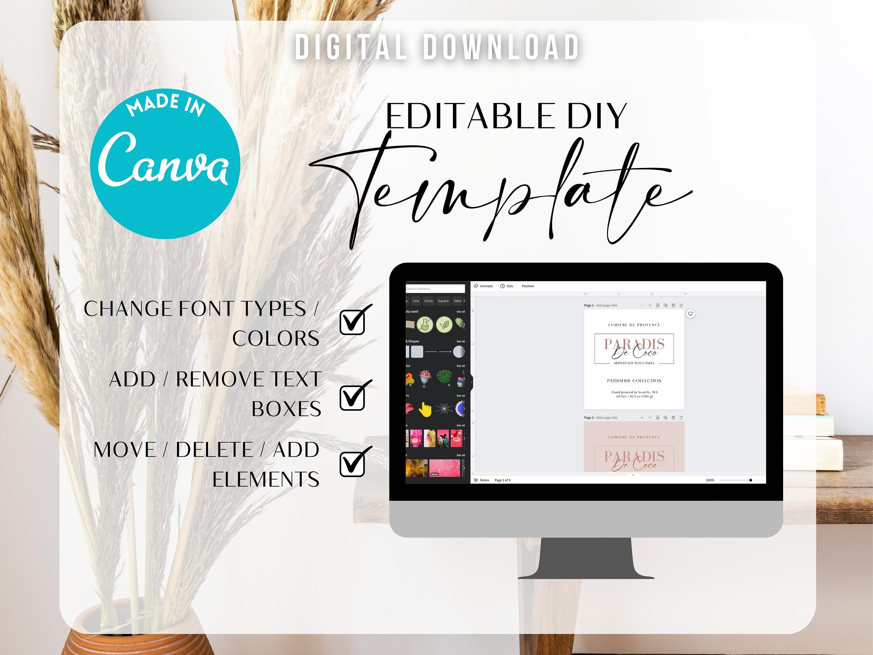 Editable Thin Candle Label, Customizable Canva Template, DIY Business ...